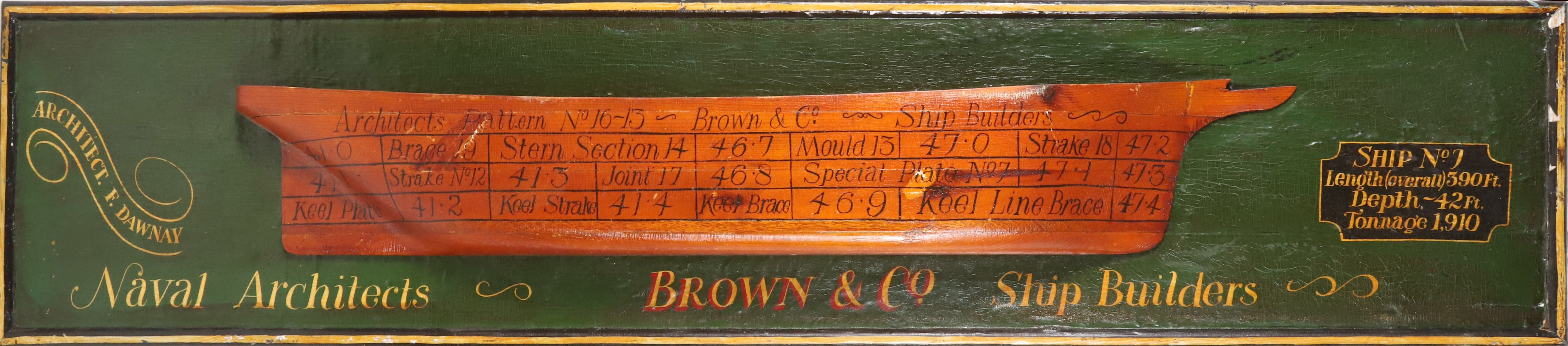 Carved and Painted Half Hull on Plank "Naval Architects Brown and Co ...