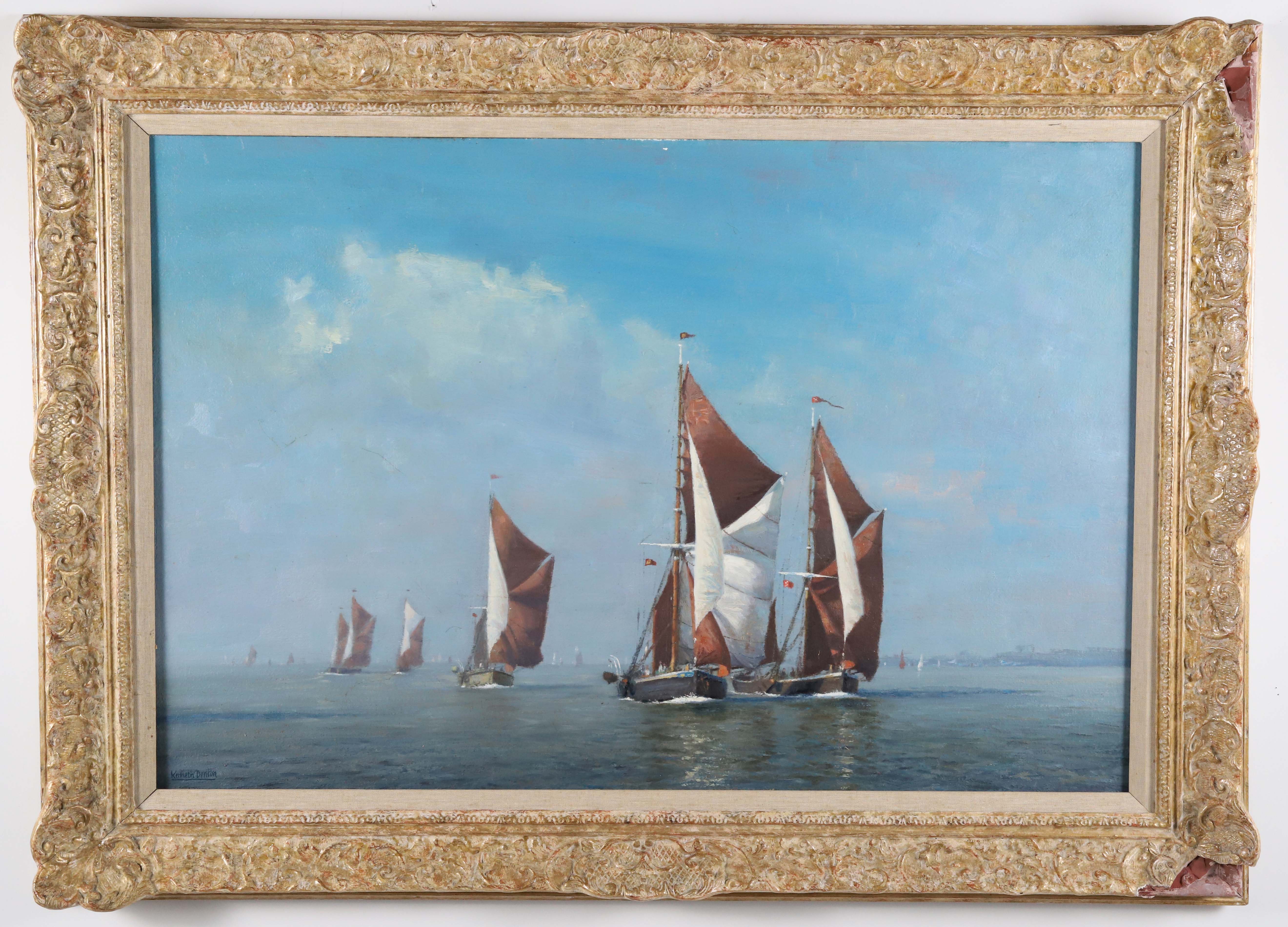 Kenneth Denton (British b. 1932) Oil on Fiberboard "Spiritsail Barges ...