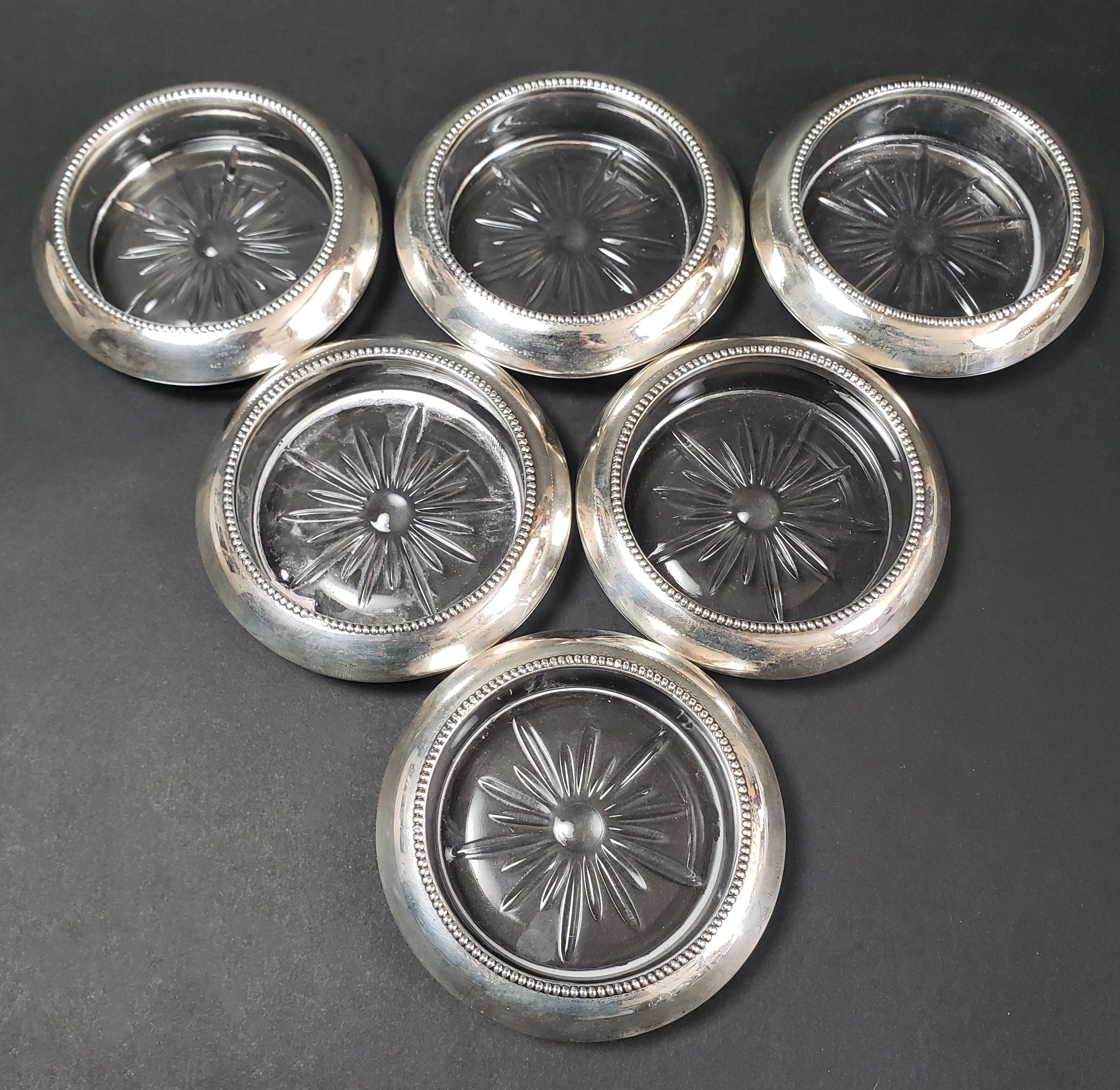 Group of Six Frank M. Whiting & Co. Sterling Silver and Crystal Wine ...