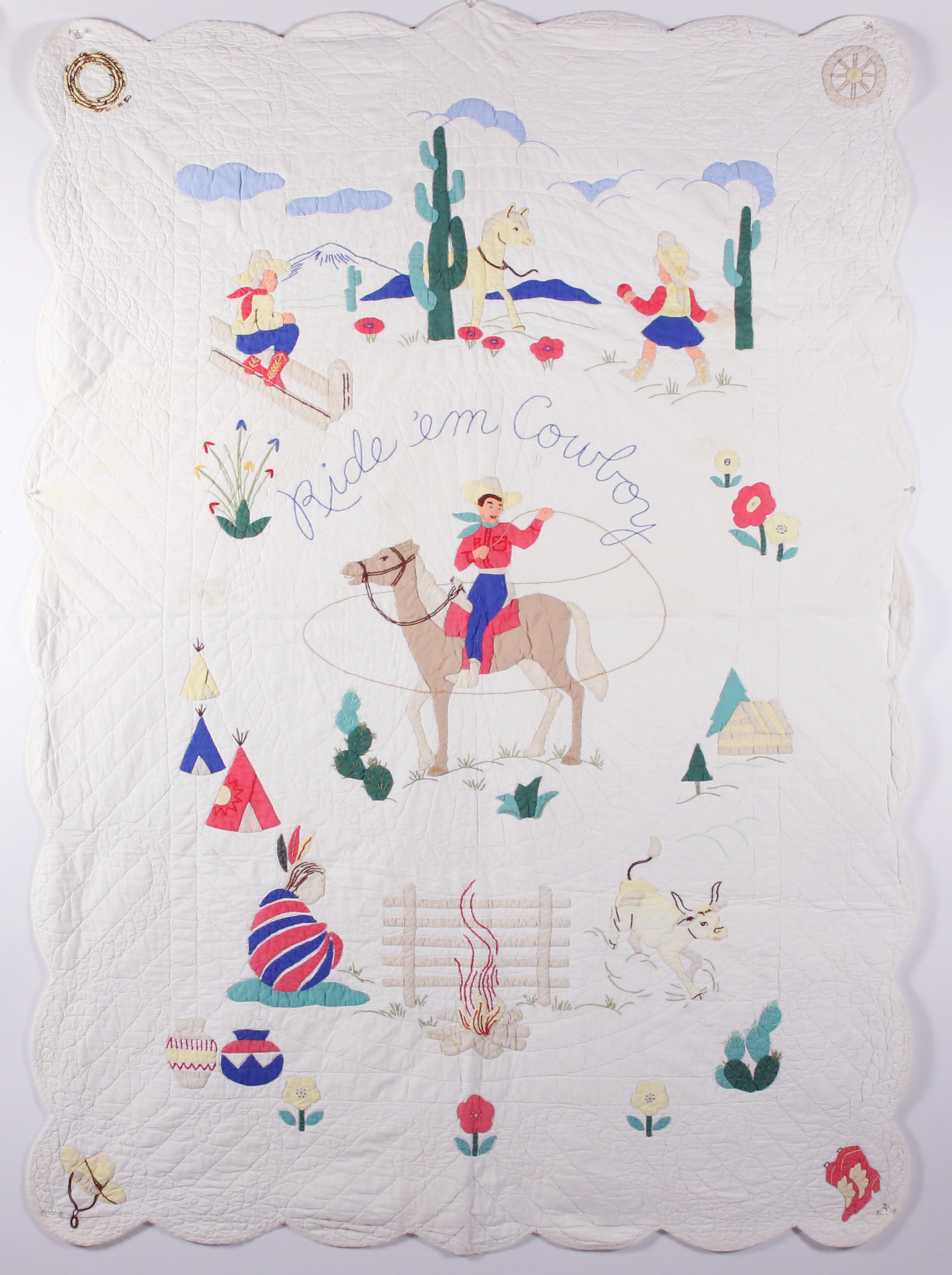 Ride 'Em Cowboy Applique Crib Quilt circa 1930s - Vintage "Ride 'Em ...