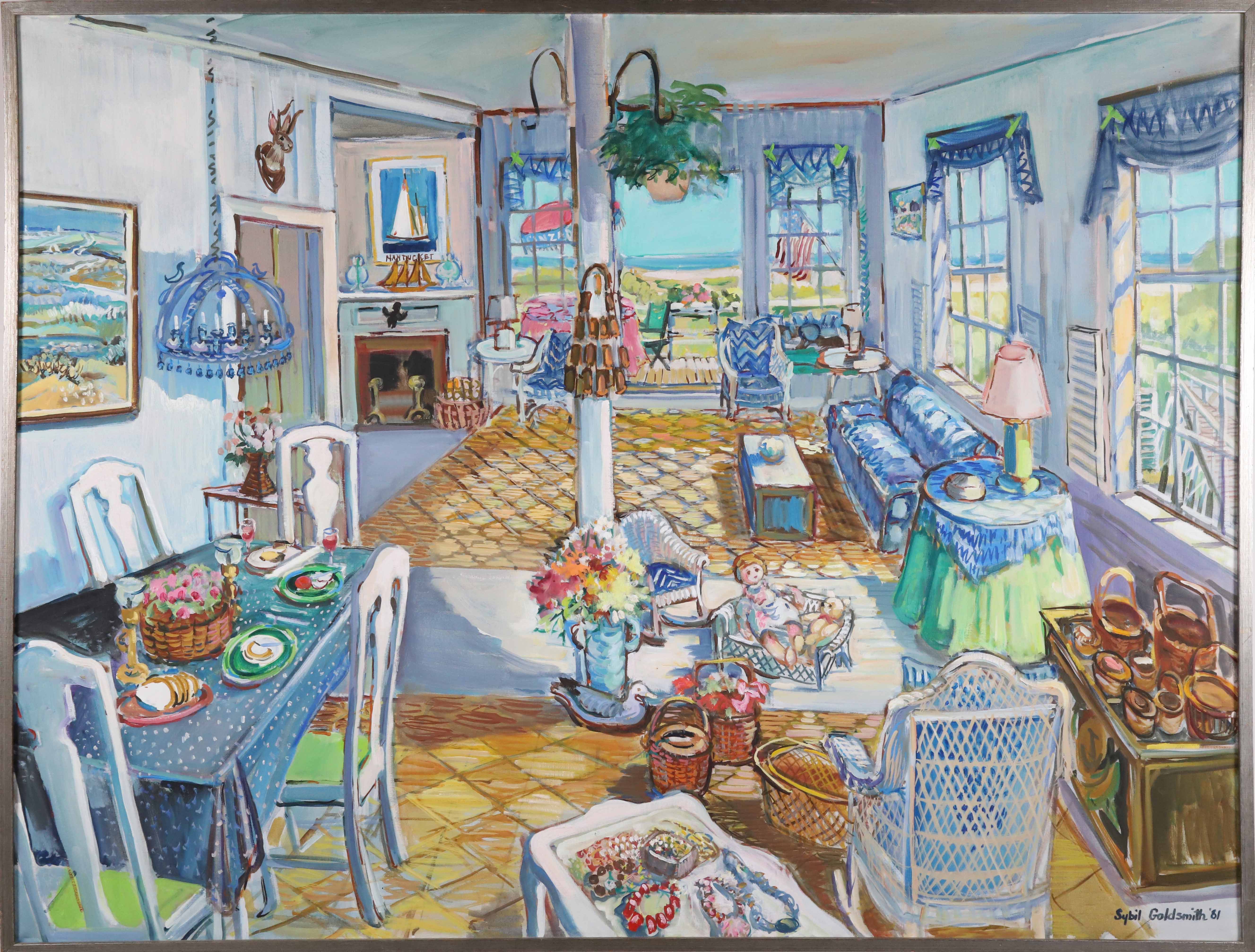 Sybil Goldsmith Oil on Canvas "Living Room in Sconset" circa 1981 ...