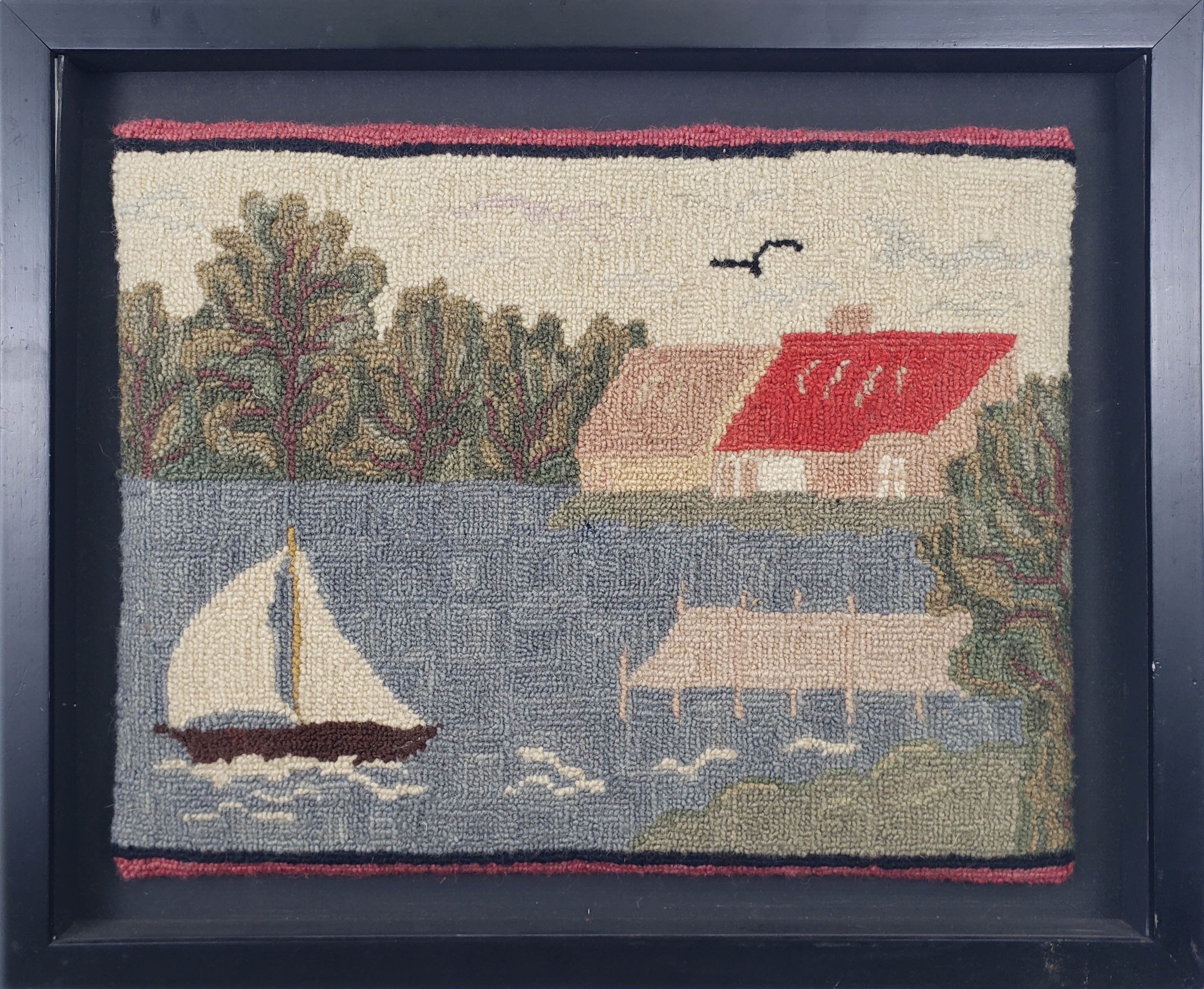 Vintage Pictorial Harbor Scene Hooked Rug Carpet - Vintage Pictorial ...