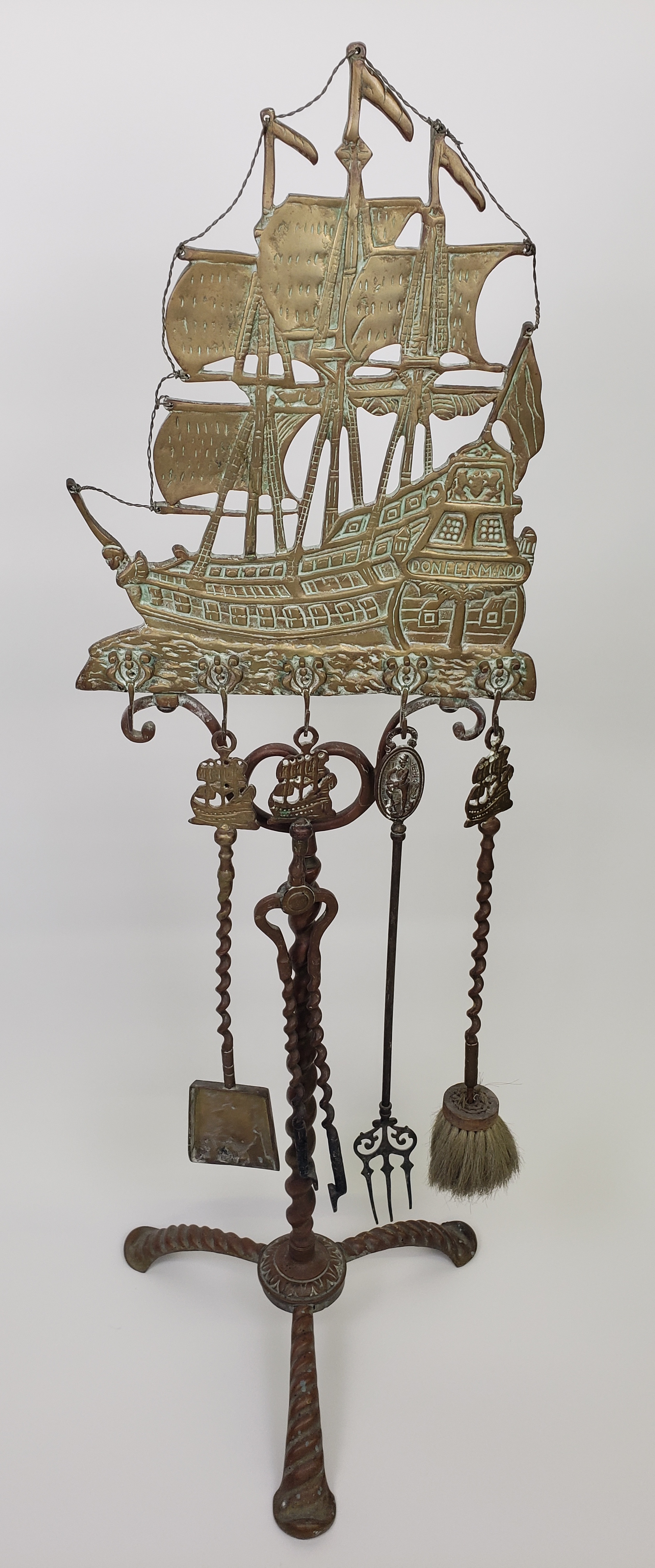 Brass Clipper Ship Fire Tool Set - Antique Brass Five-Piece Figural ...
