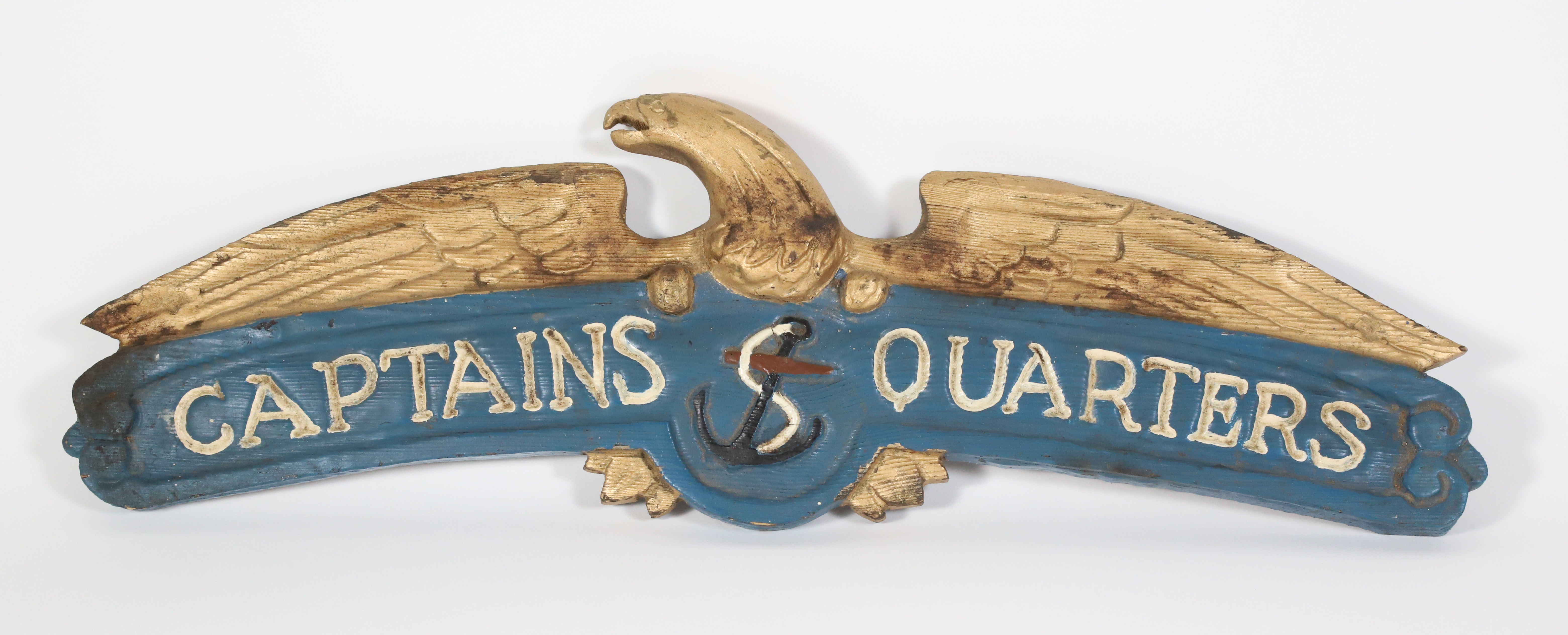 Carved and Polychromed "Captain' Quarters" Over-door Sign or ...