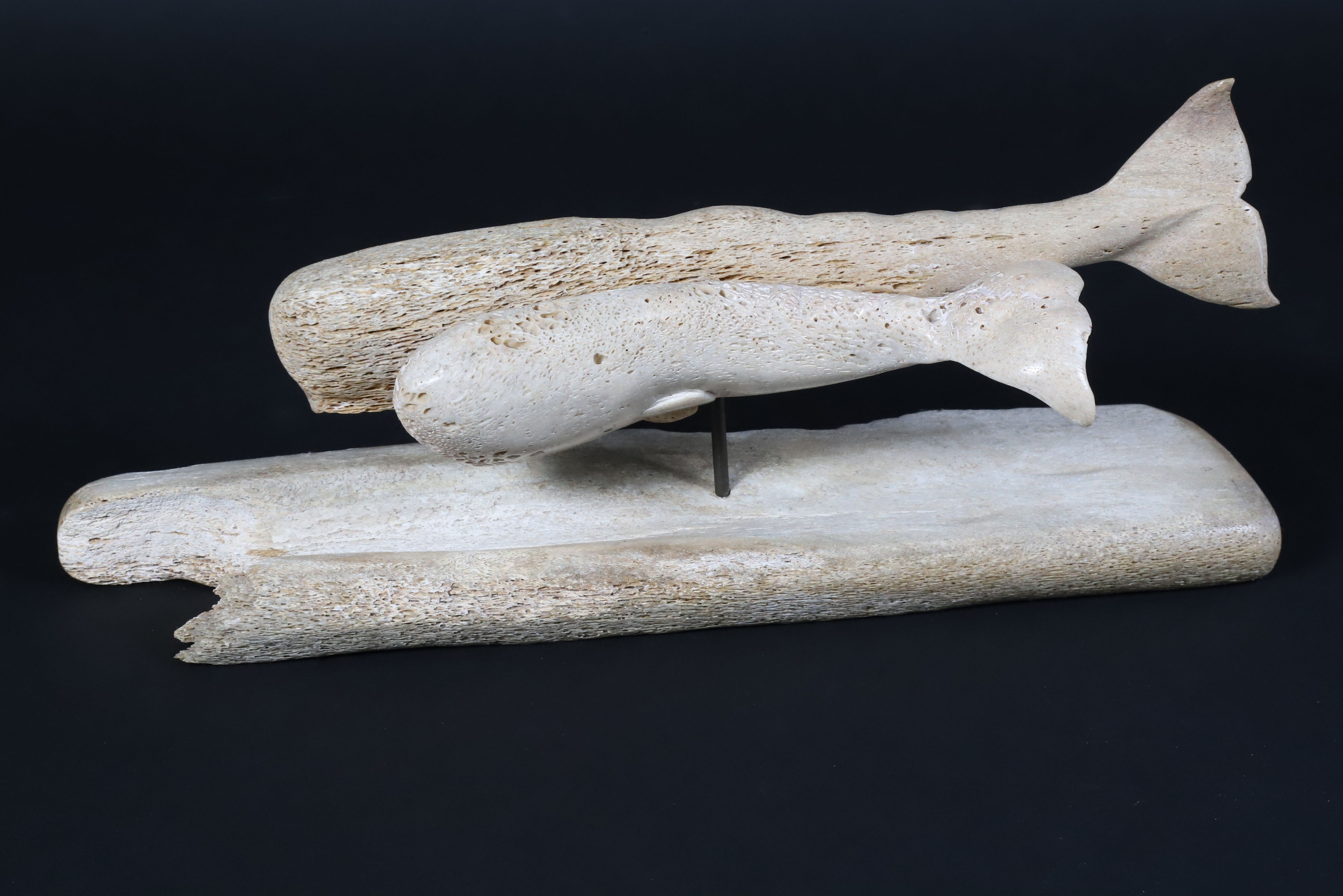 Vintage Carved Bone Whale and Calf on a Bone Base - Vintage Carved Bone ...