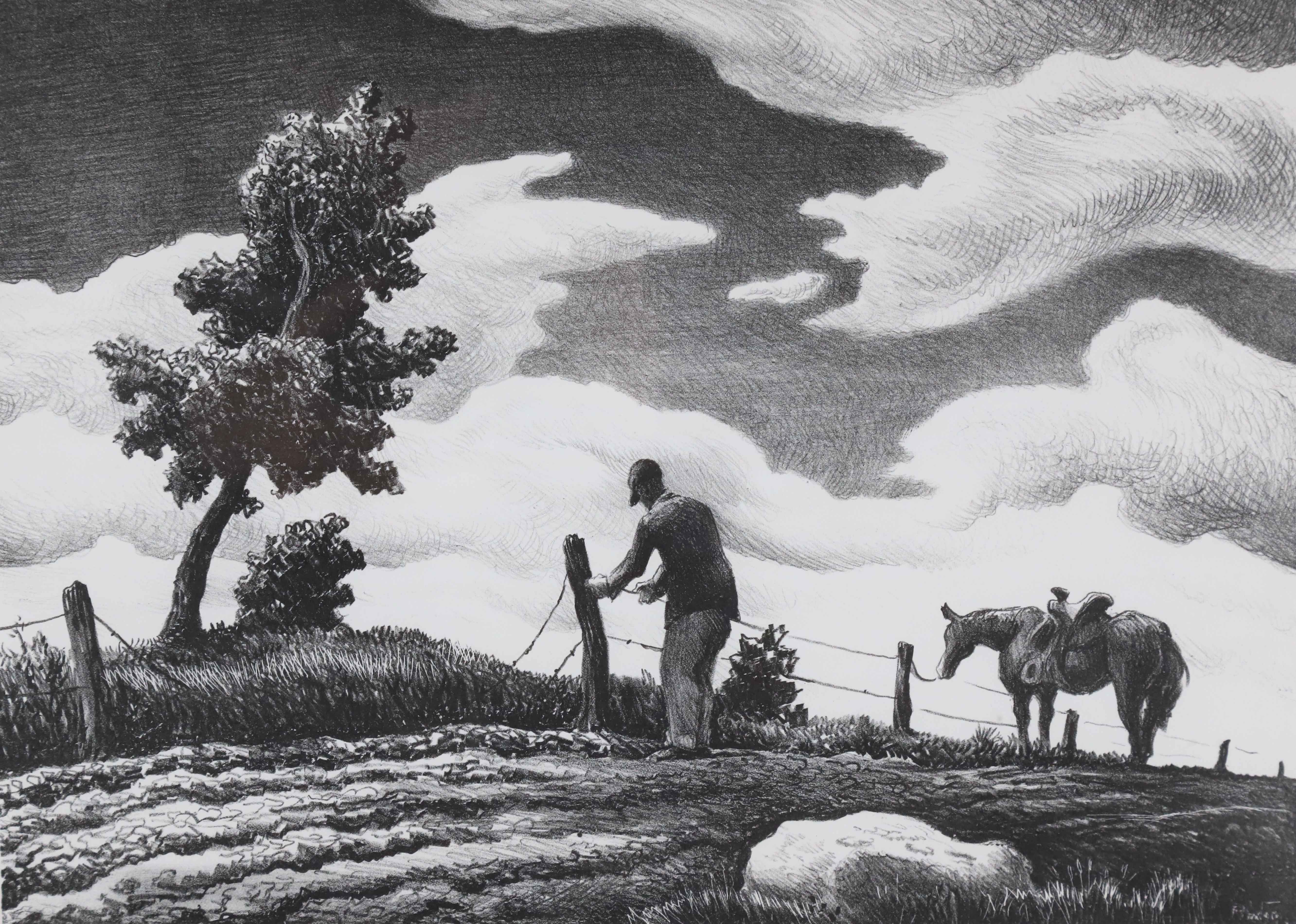 Thomas Hart Benton Limited Edition Lithograph "The Fence Mender" circa ...
