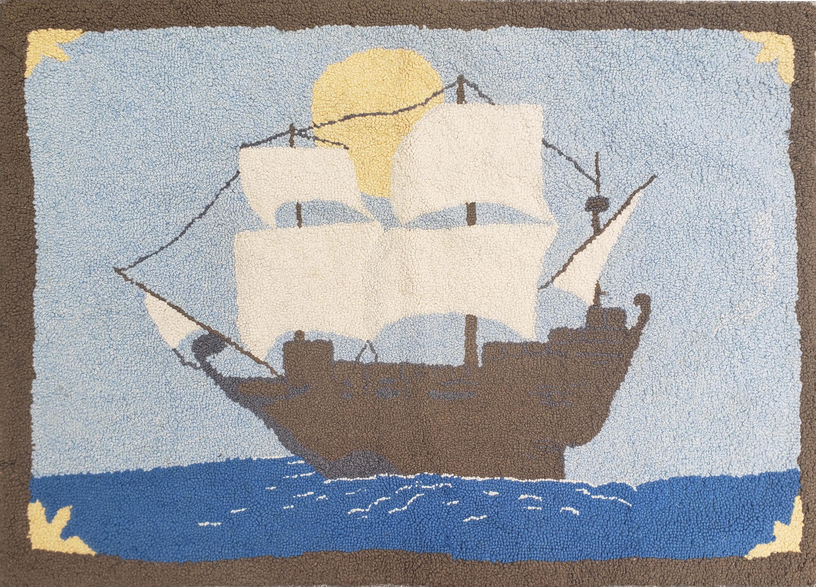 Antique Vintage Clipper Ship Hooked Rug - Vintage Pictorial Clipper ...