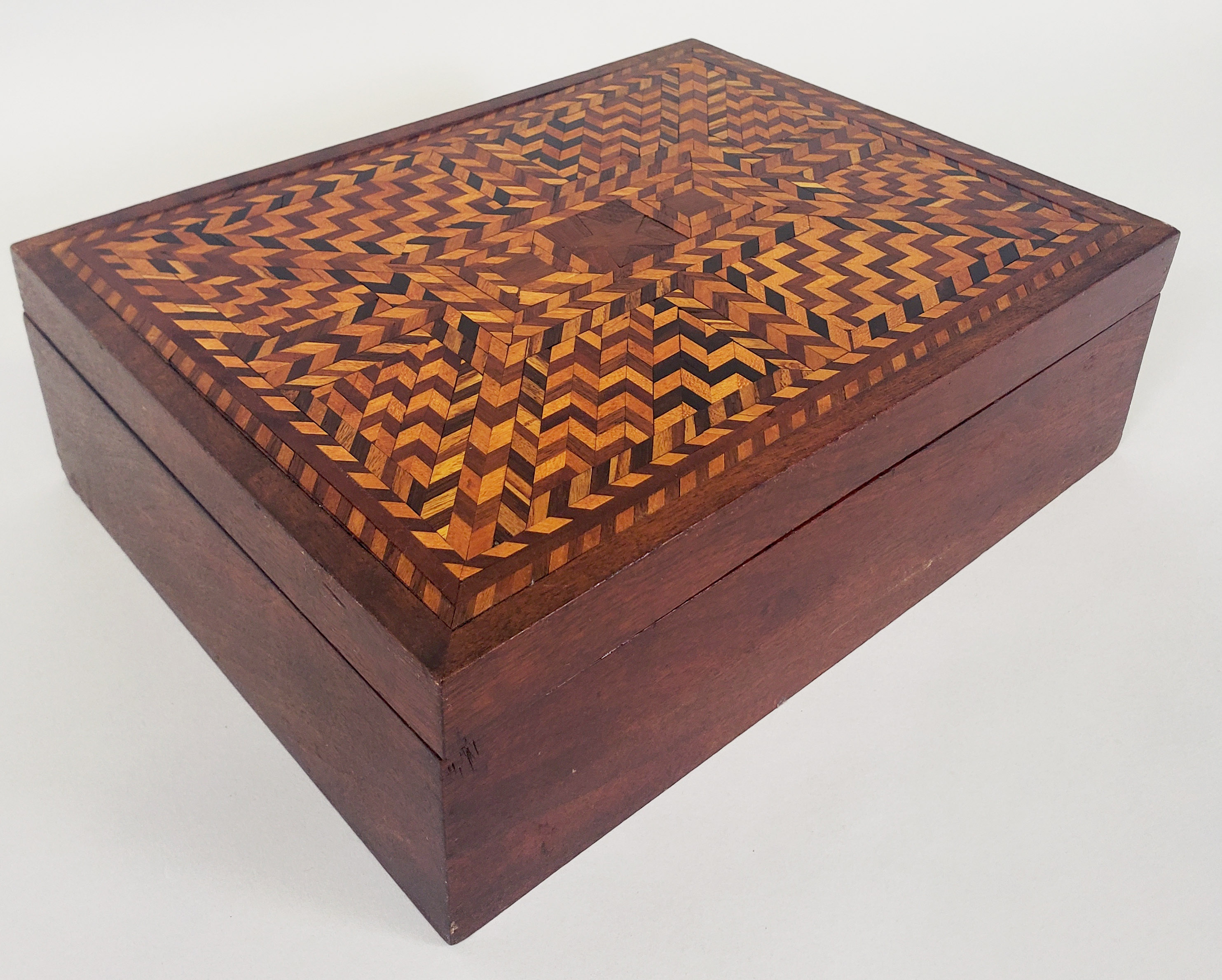 Antique Geometric Inlaid Box - Antique Multi Wood Geometric Inlaid Box ...