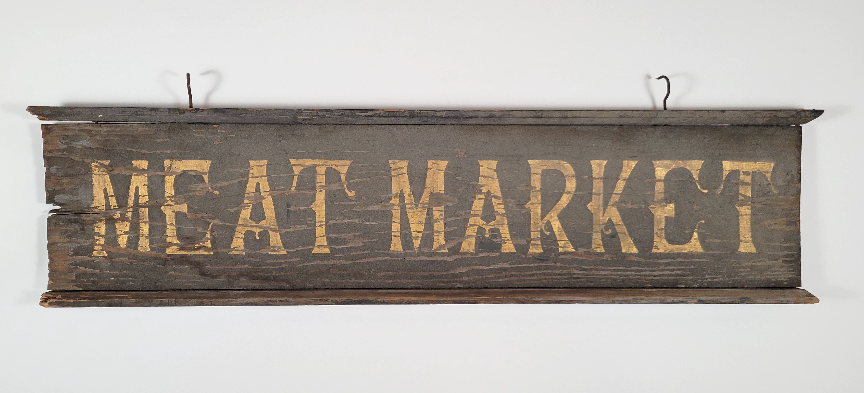 Antique Folk Art Smalt Painted Meat Market Advertising Sign - Antique ...