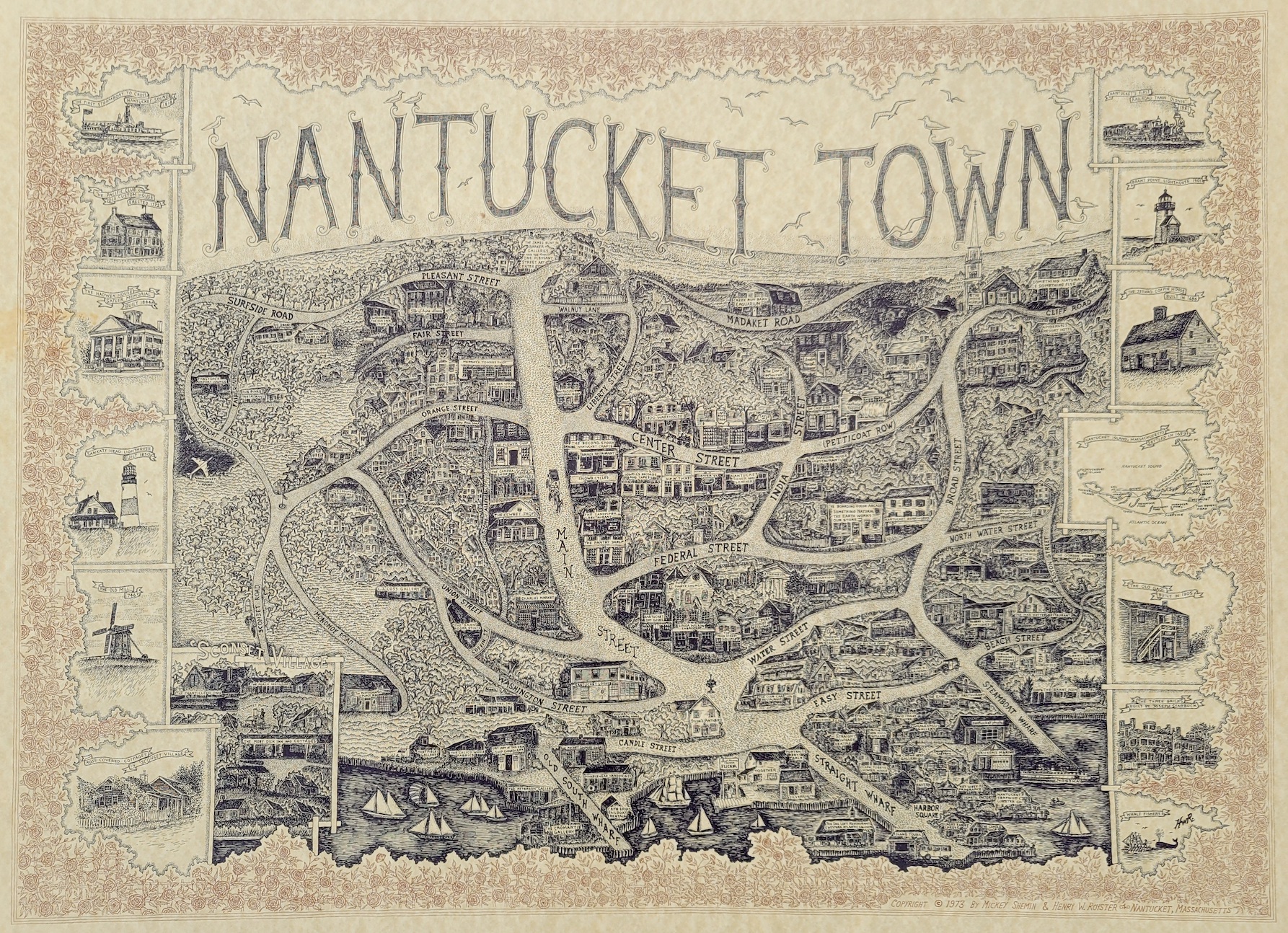 Scarce 1973 Birdseye View Map of Nantucket Town - Scarce 1973 Birdseye ...