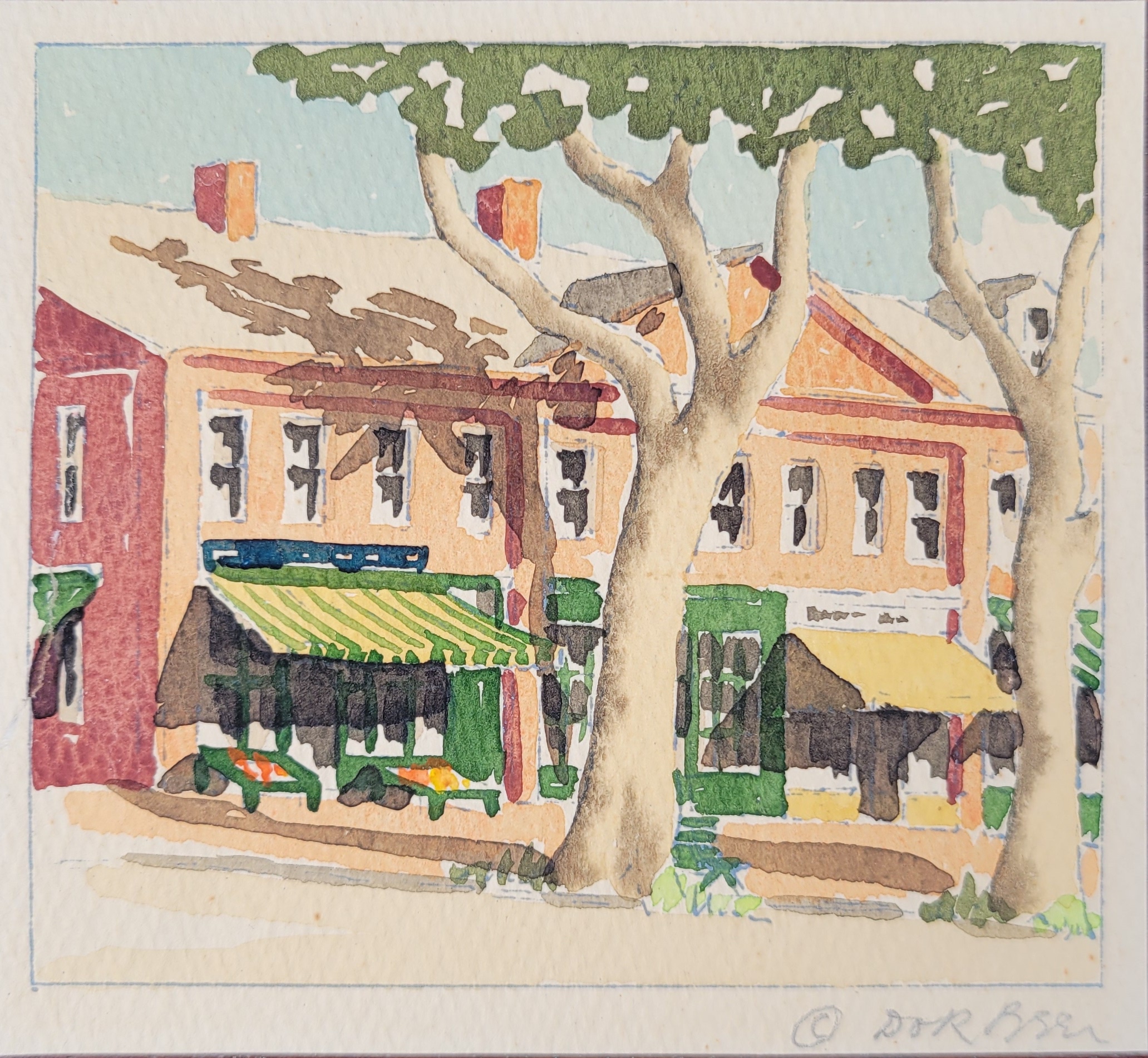 Scarce Doris and Richard Beer Miniature Nantucket Watercolor “Corner ...