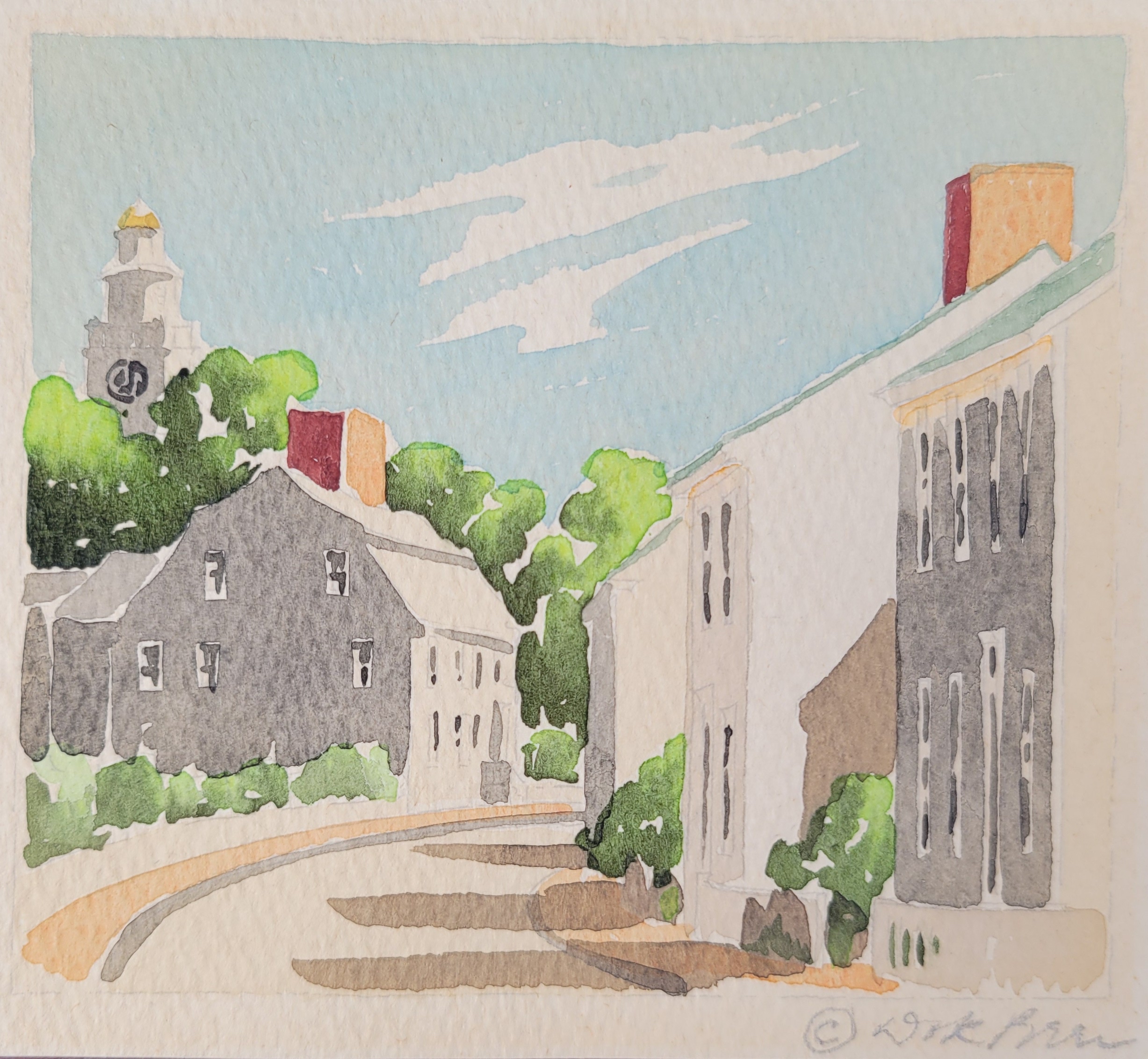 Scarce Doris and Richard Beer Miniature Nantucket Watercolor “Union ...