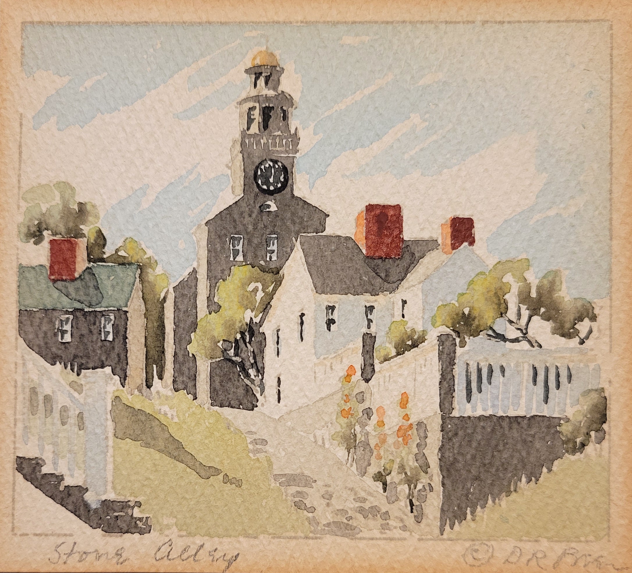 Scarce Doris and Richard Beer Miniature Nantucket Watercolor “Stone ...