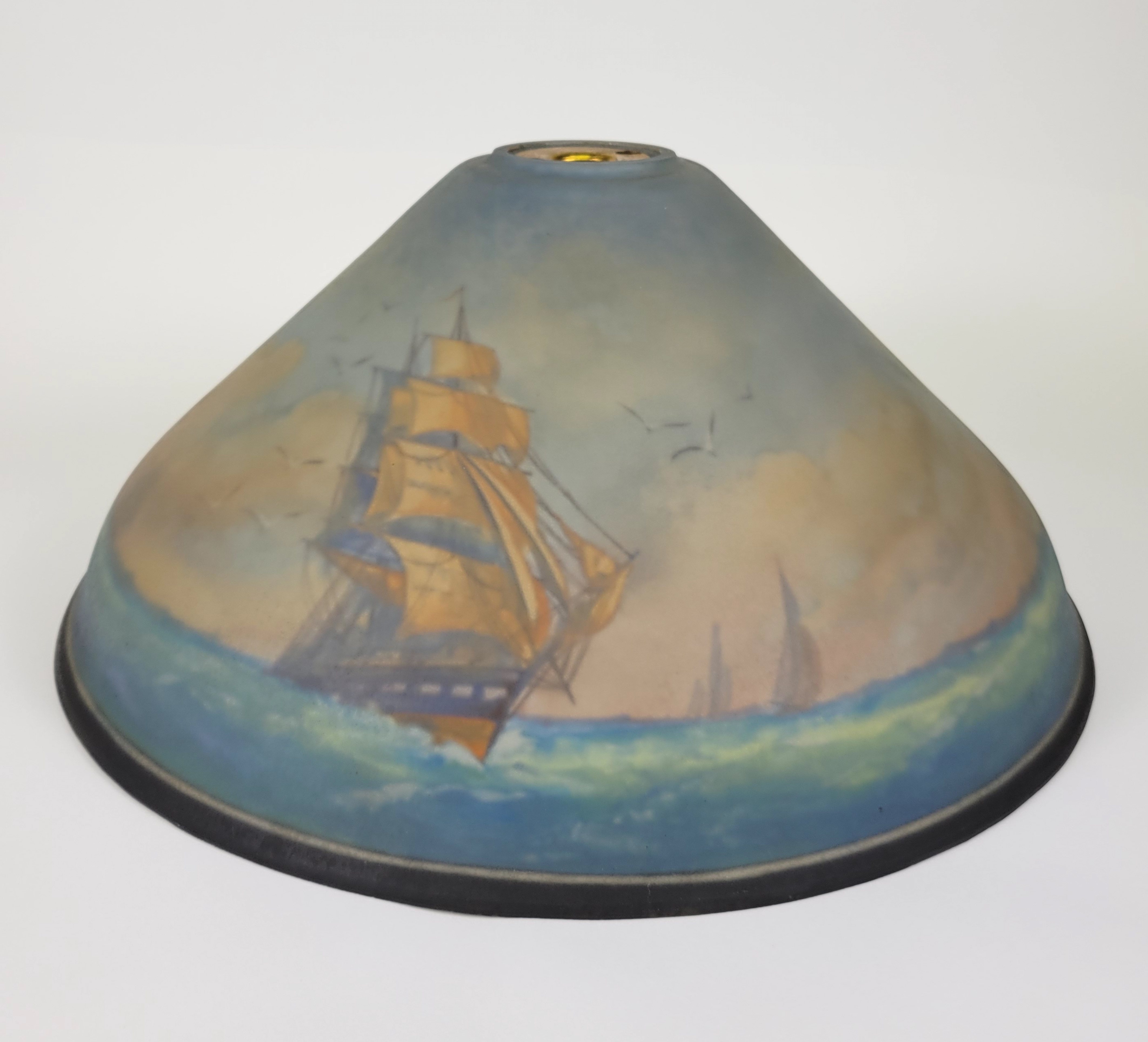 Antique Pairpoint Reverse Painted Nautical Ship Decorated Glass Lamp ...