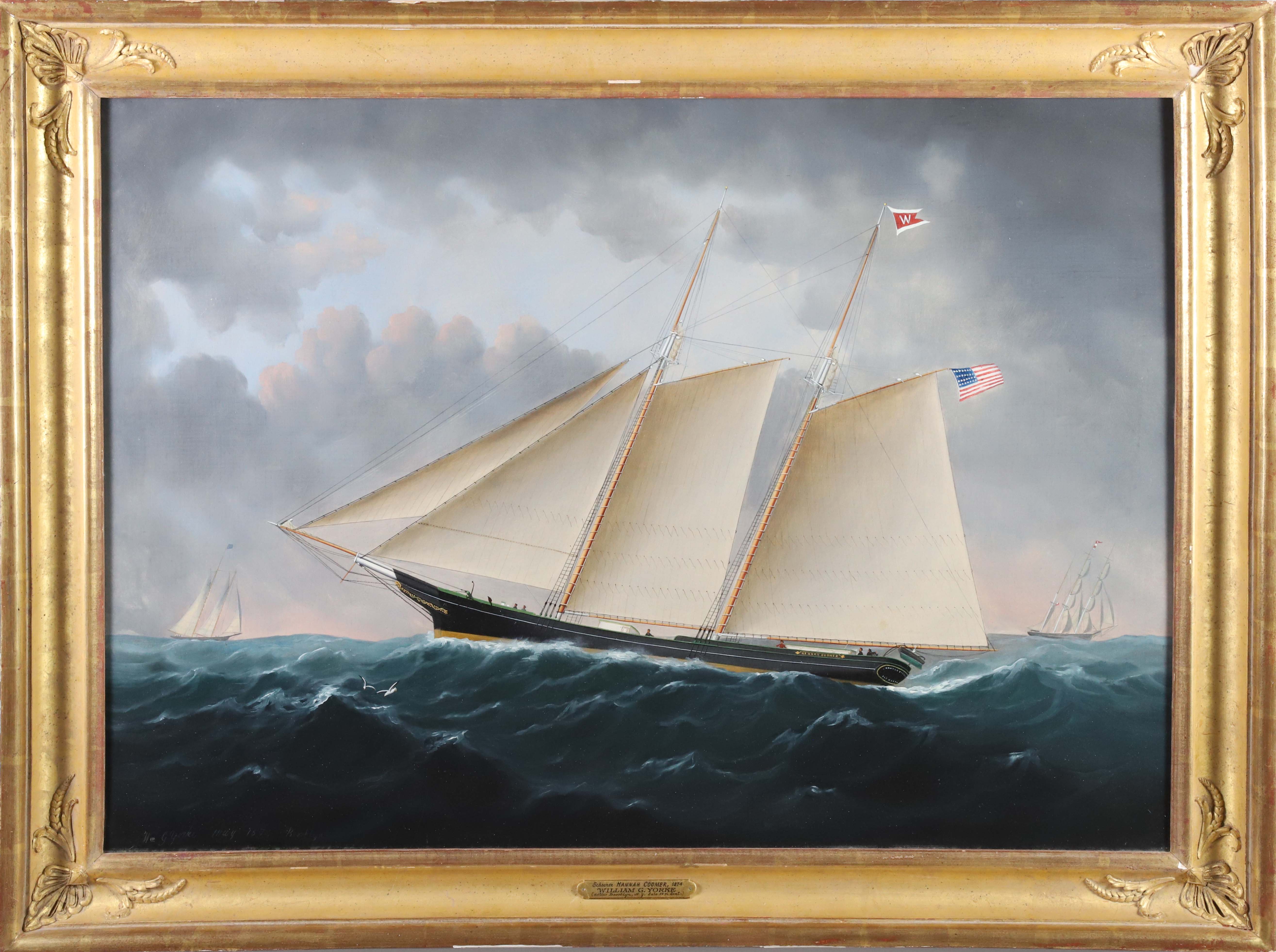 William Gay Yorke Oil on Canvas "Schooner Hannah Coomer" of Plymouth ...