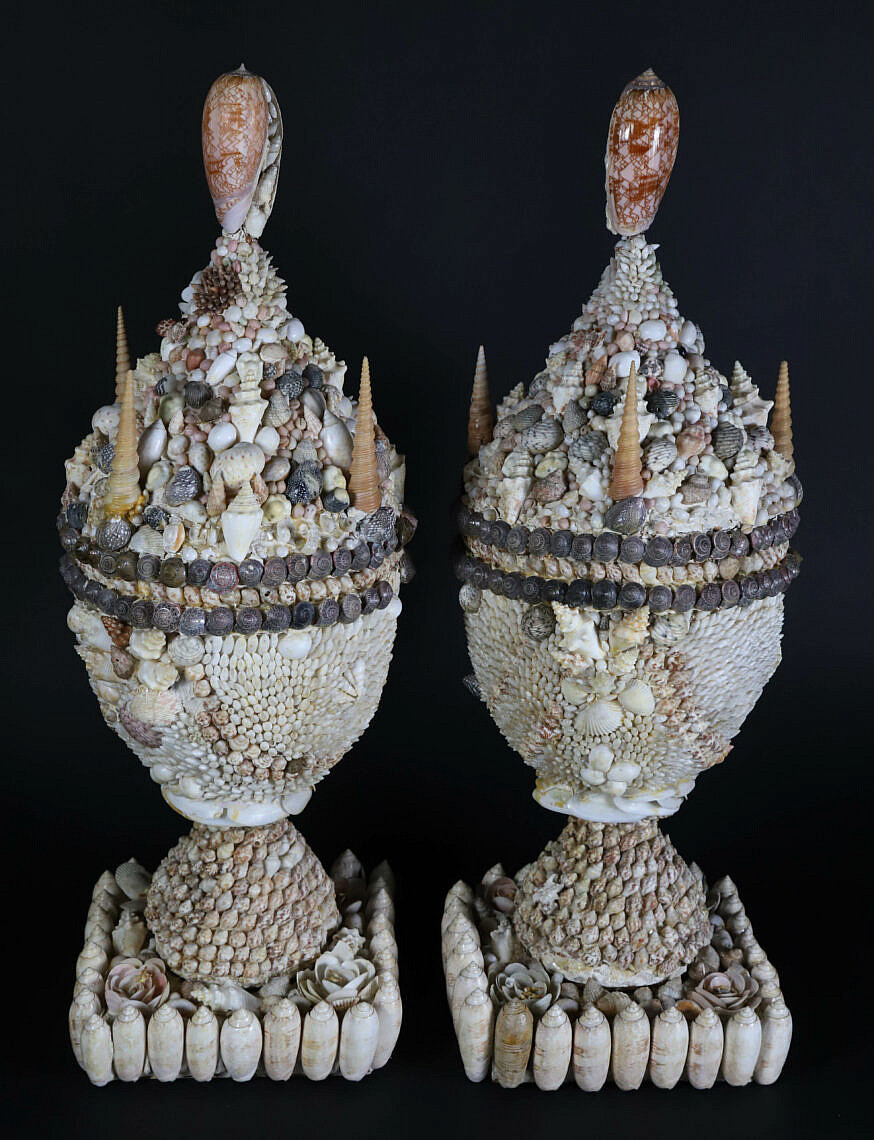 Pair of Seashell Encrusted Urns Mid 19th Century - Pair of Seashell ...