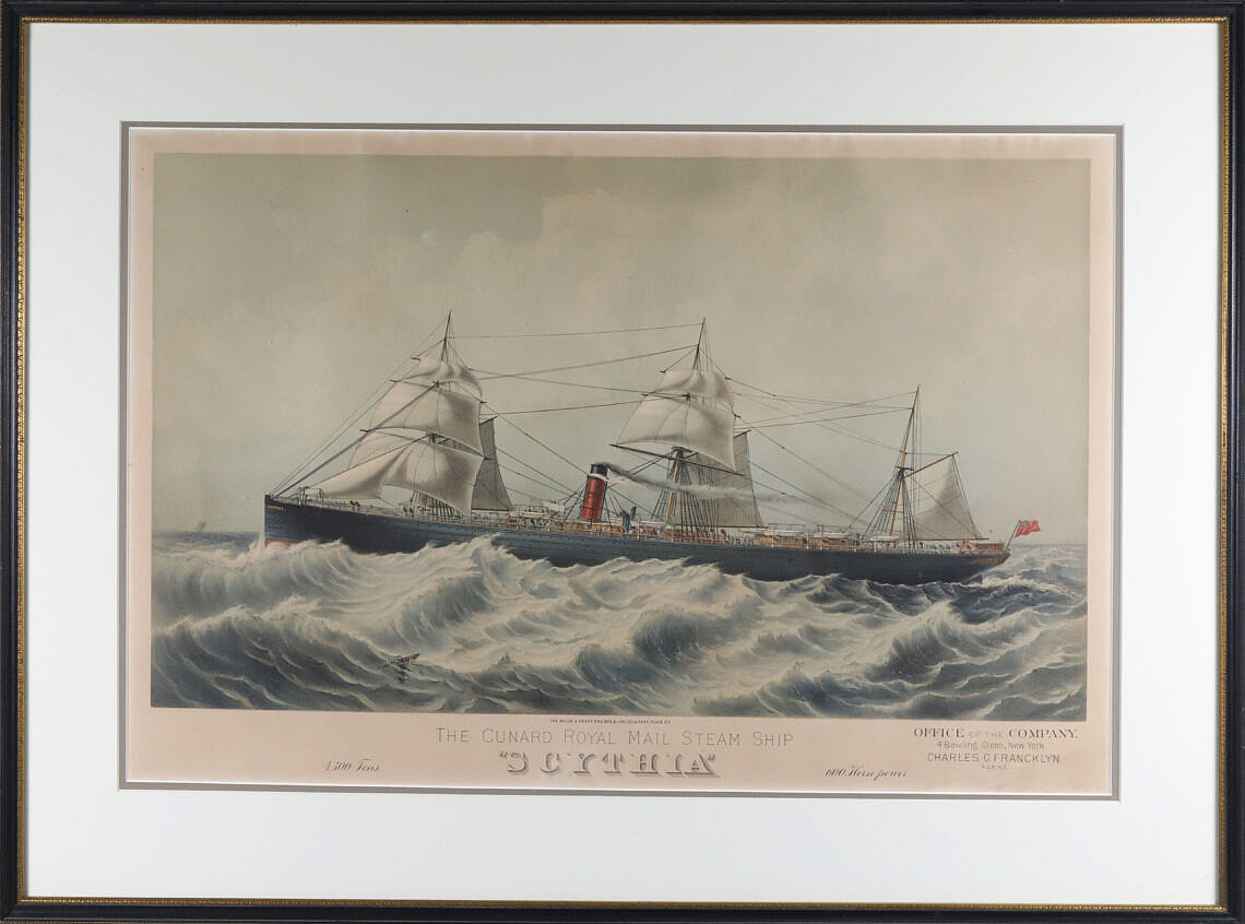 "The Cunard Royal Mail Steam Ship Scythia" Lithograph with Handcoloring ...