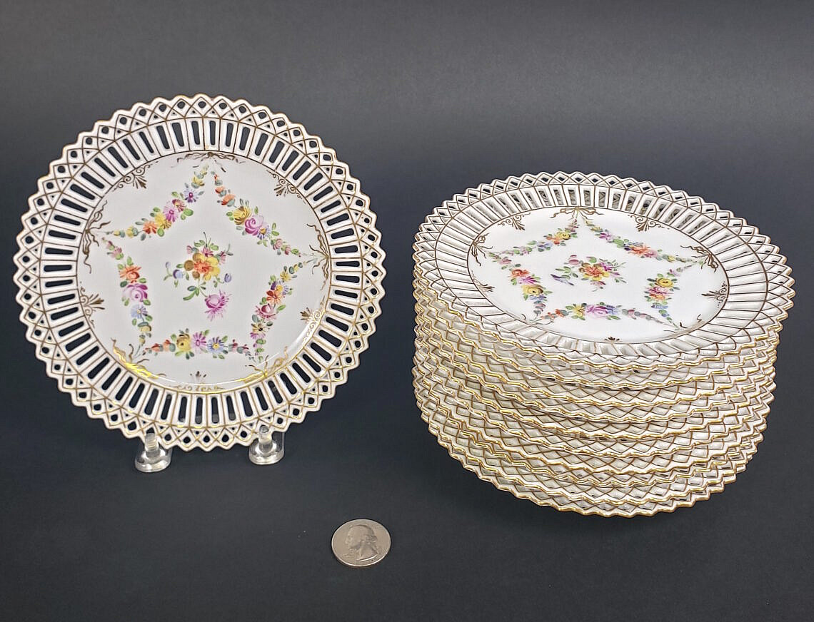 Dresden Meissen Reticulated Dessert Plates - Eleven Antique Meissen ...