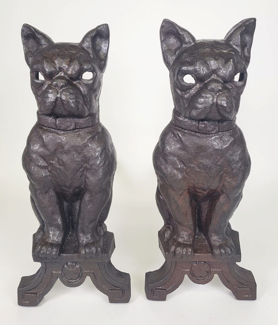 Antique French Bulldog Figural Cast Iron Andirons - Pair of Antique ...