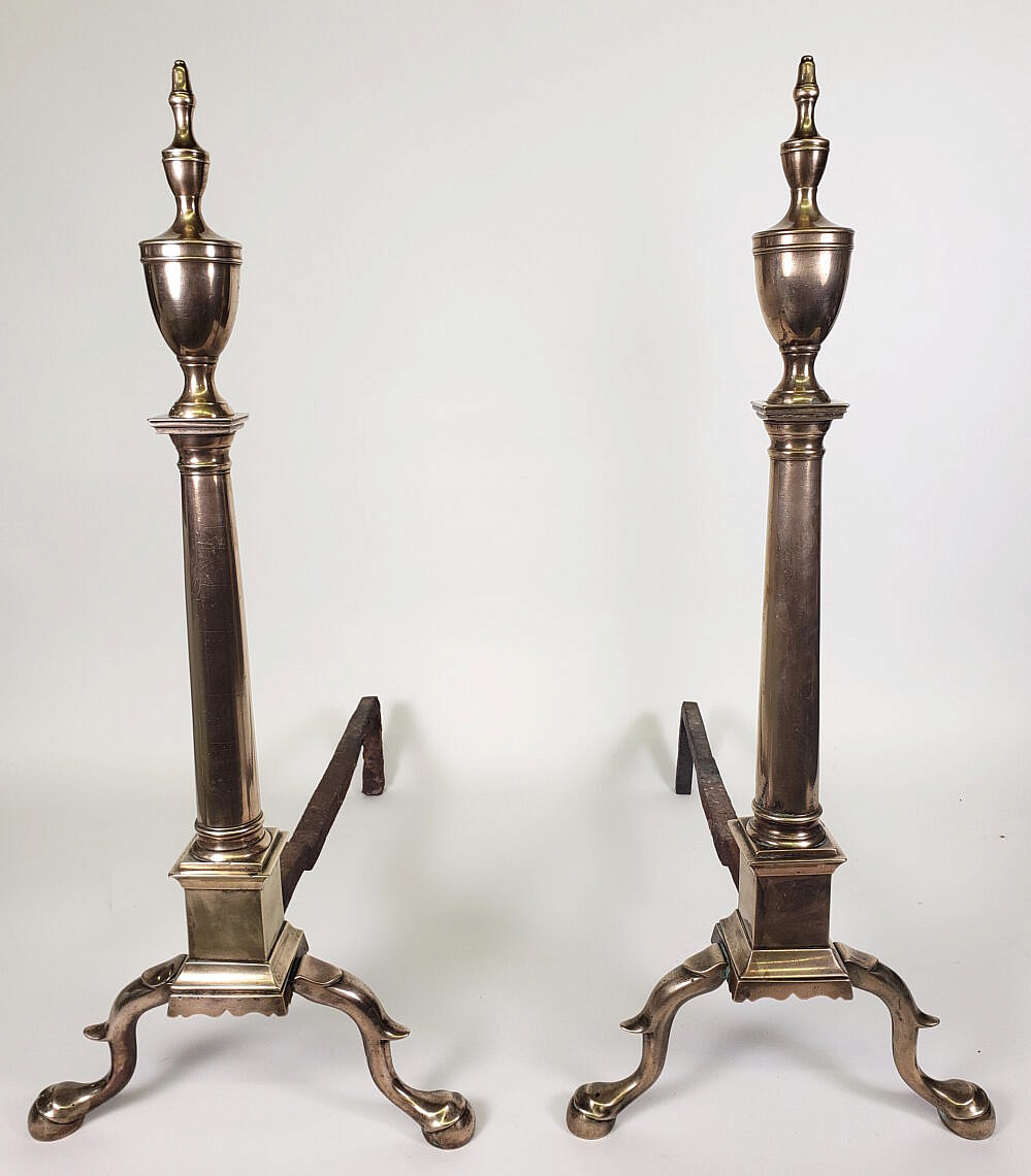 Antique Chippendale Bell Metal Andirons 18th century - Scarce Pair of ...