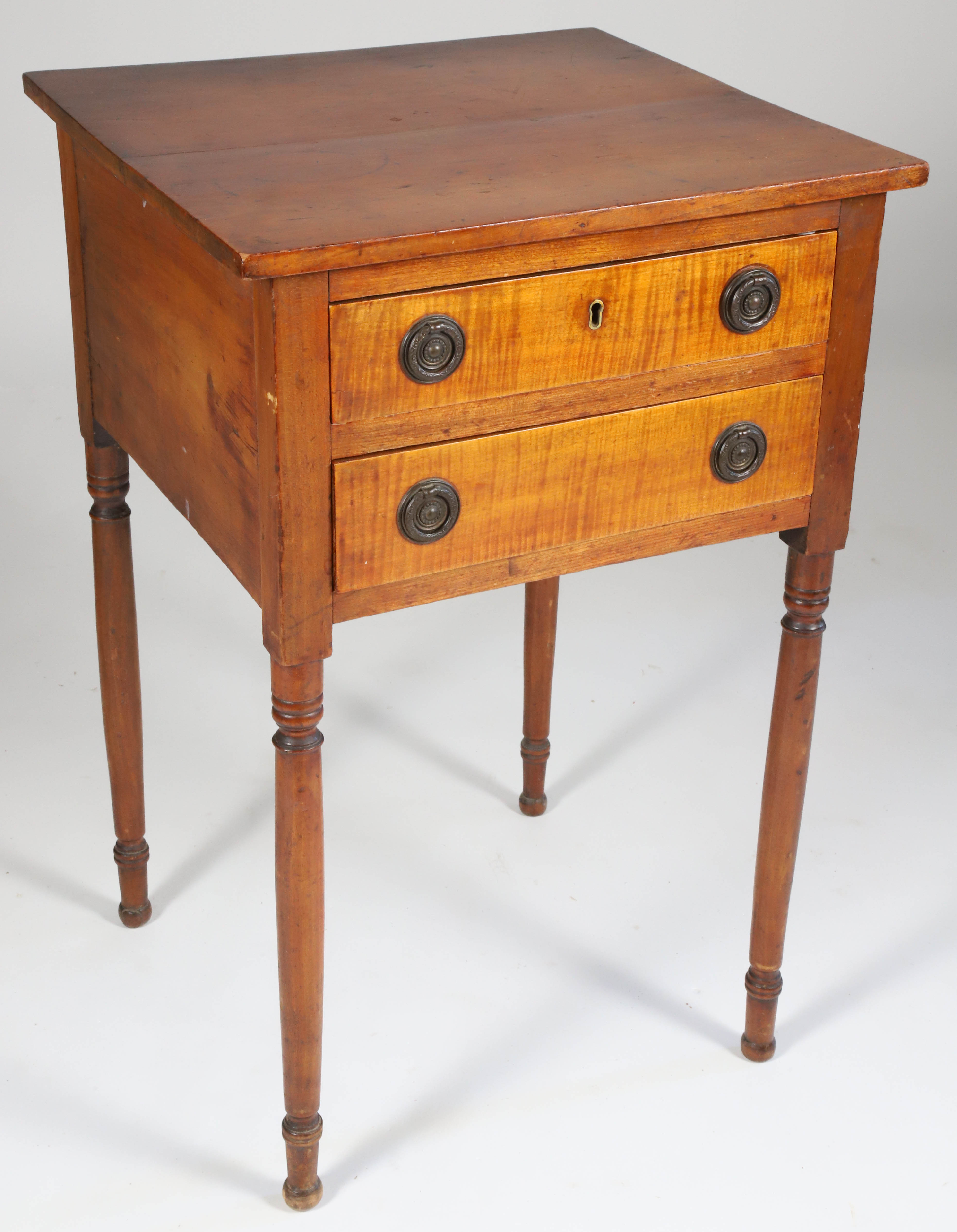 New England Sheraton Tiger Maple Two Drawer Work Stand 19th Century ...