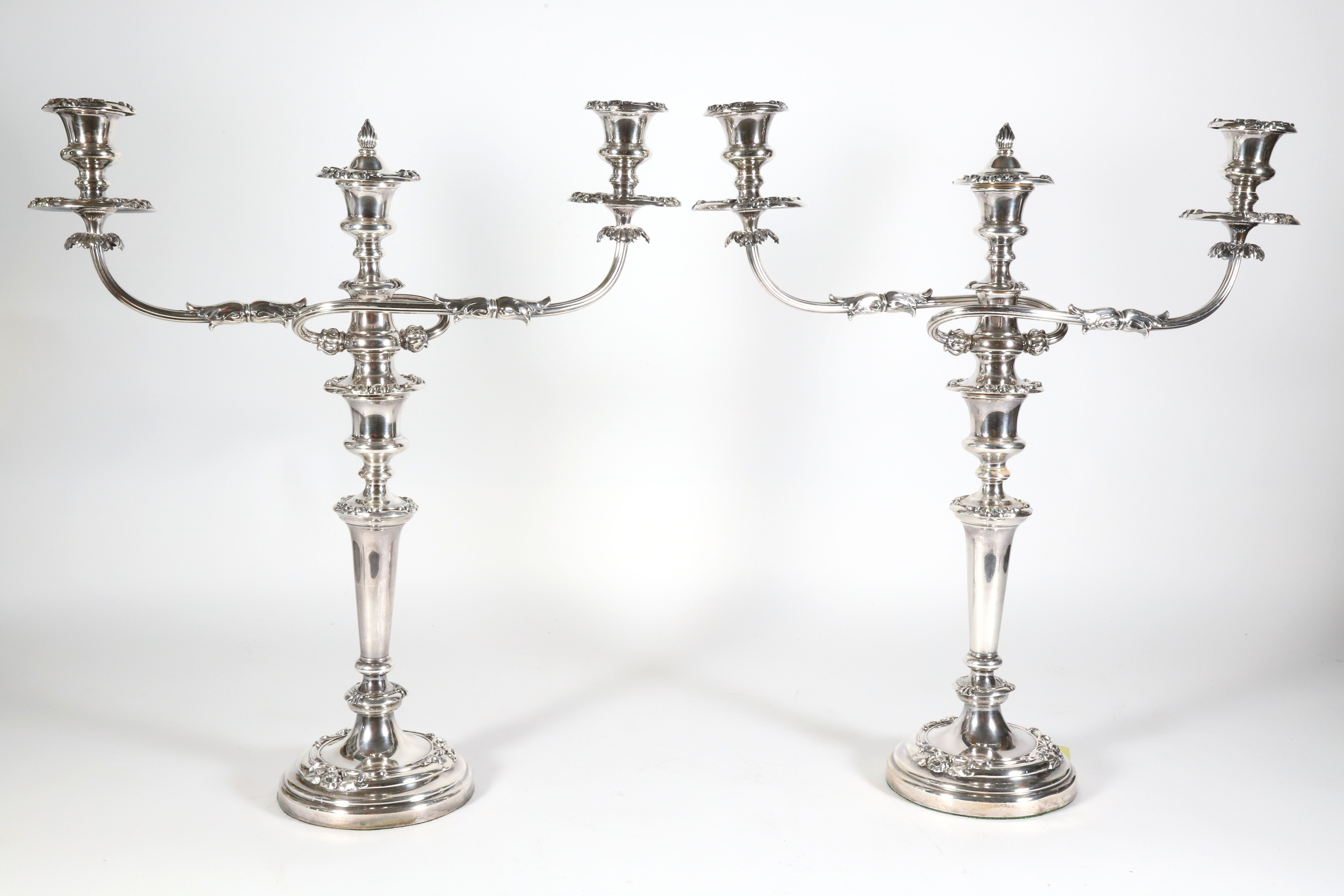 Pair of Roberts Smith & Co. Old Sheffield Plate Three-Light Candlelabra ...