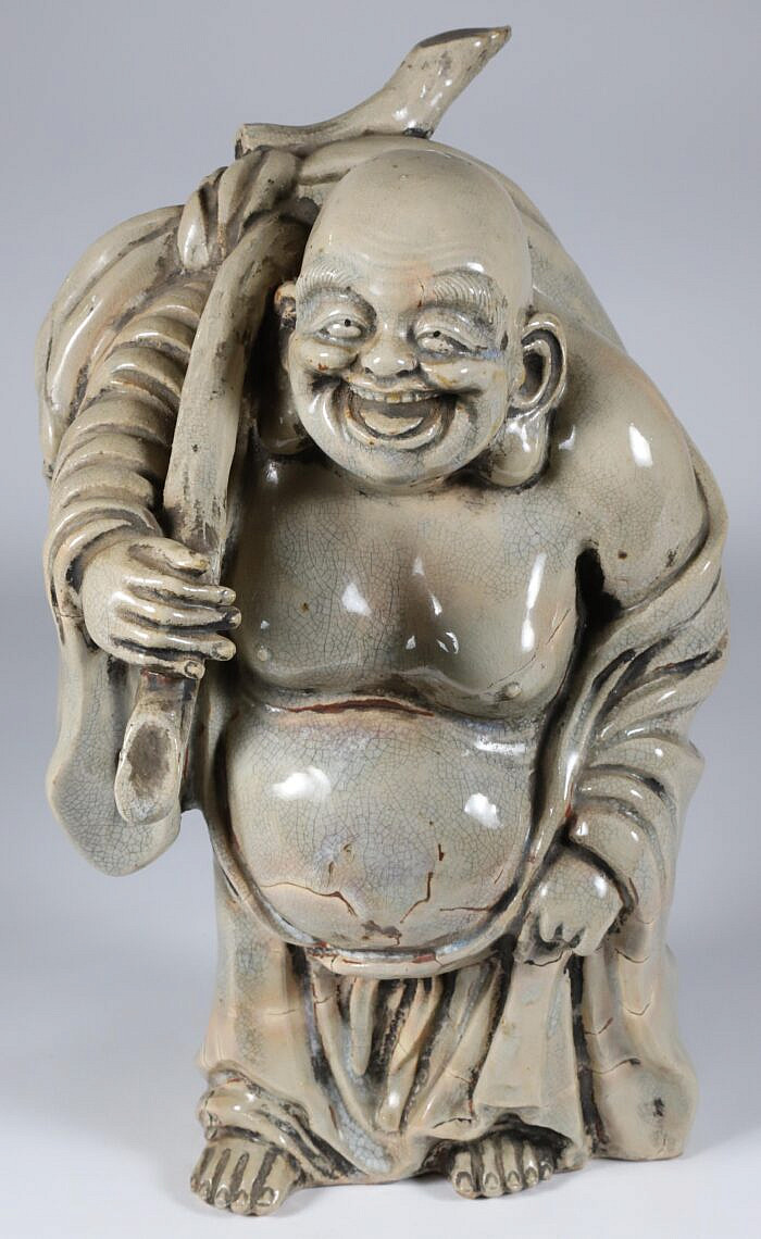 Antique Chinese Glazed Earthenware Hand Modeled Figure of Hotei ...