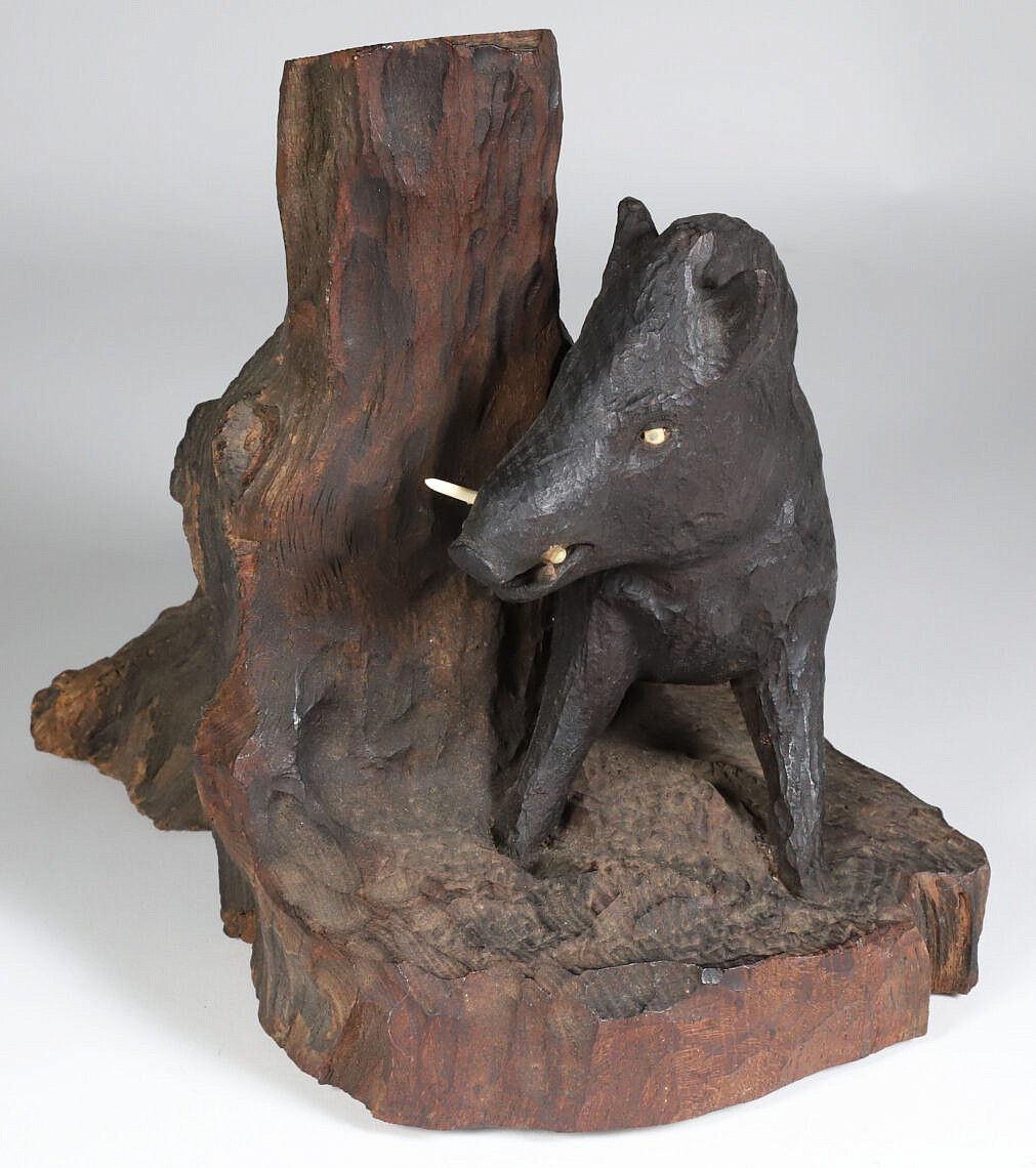 H. Hamlin Peck Folk Art Carved Wood Boar and Stump Figure - H. Hamlin ...