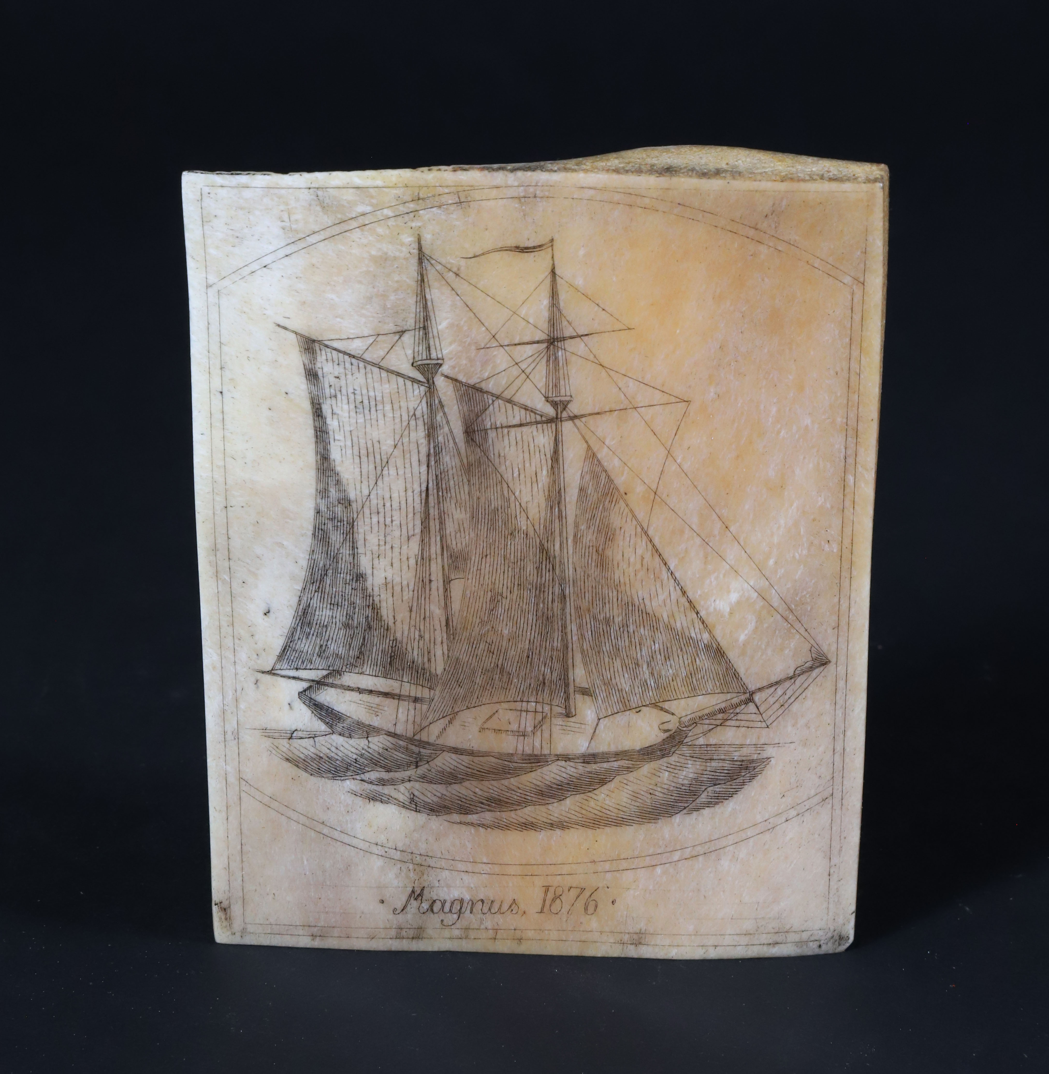 American Scrimshaw Bone Plaque of the Ship "Magnus 1876" - American ...