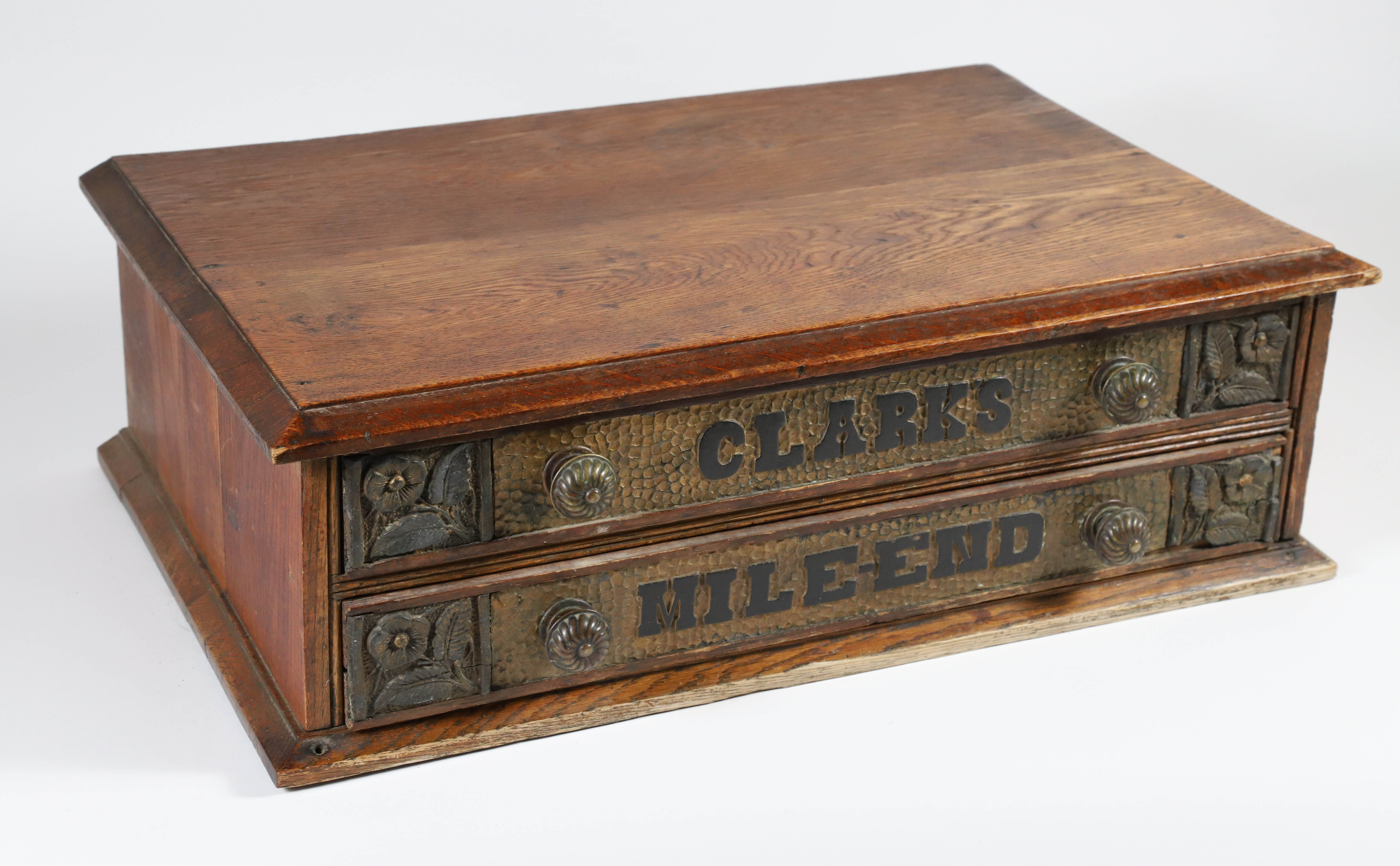 Antique Clark's Mile-End Two Drawer Wooden Desk Top Storage Box ...