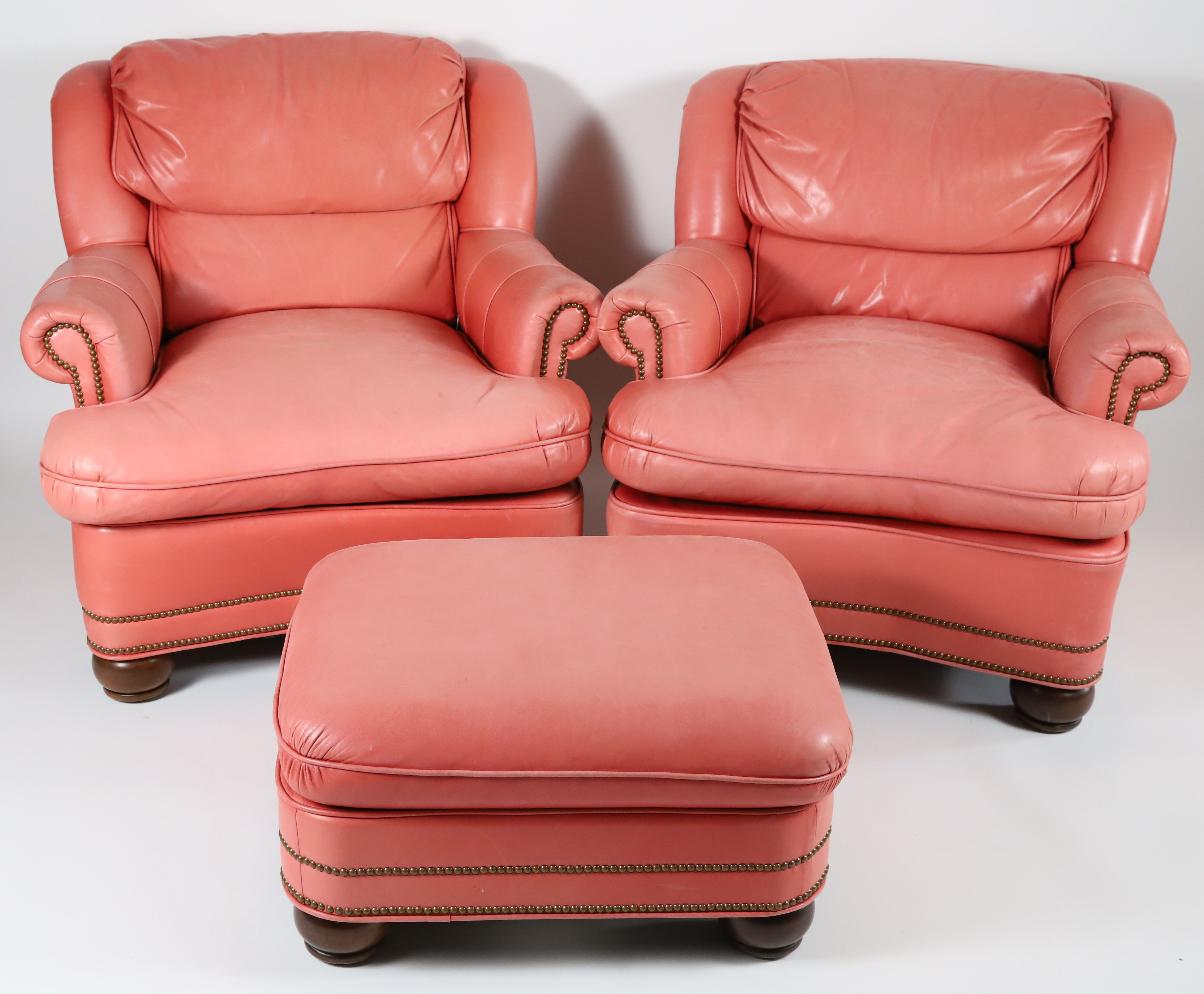 Pair of Contemporary Nantucket Red Pink Leather Upholstered Arm Chairs ...
