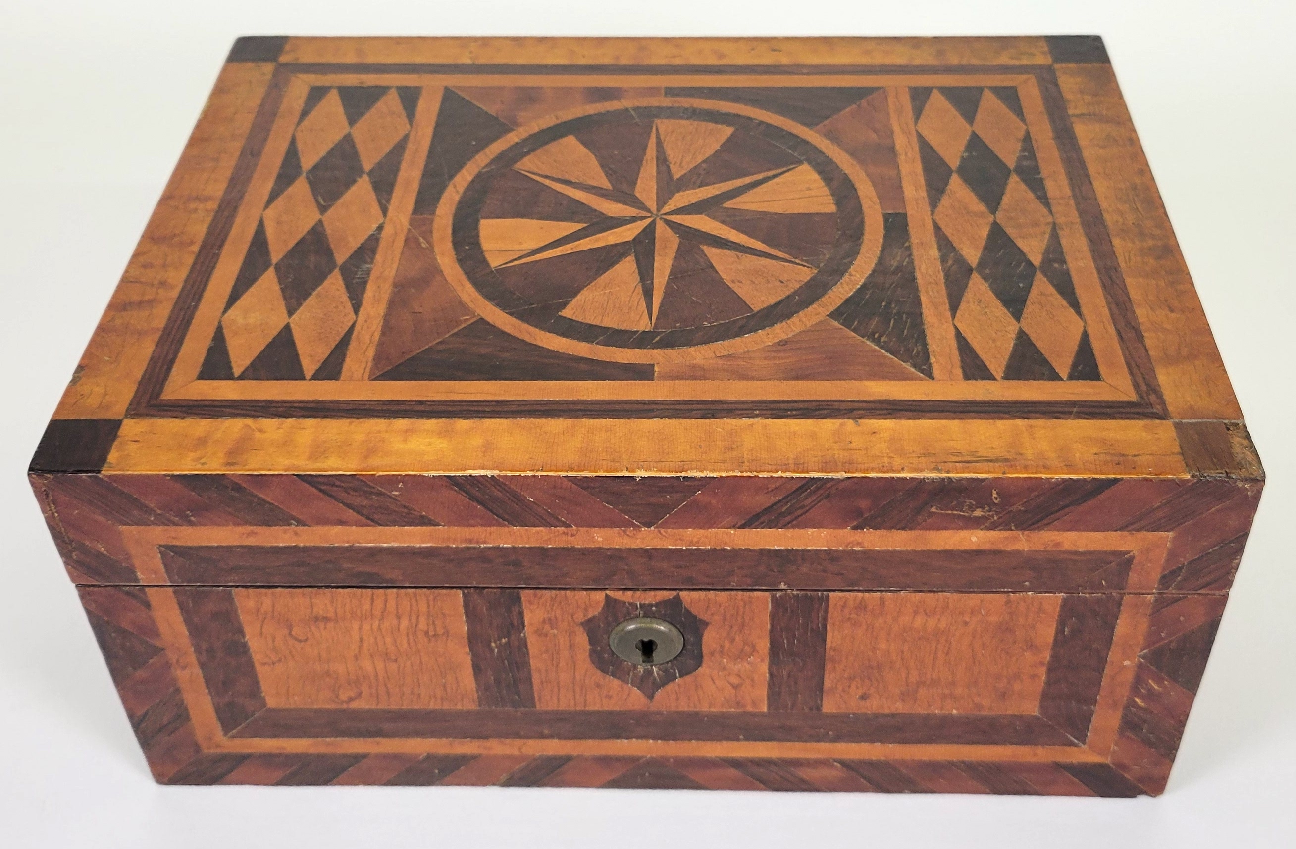 19th C. Sailor Made Multi Tropical Wood Inlaid Box - 19th C. Sailor ...
