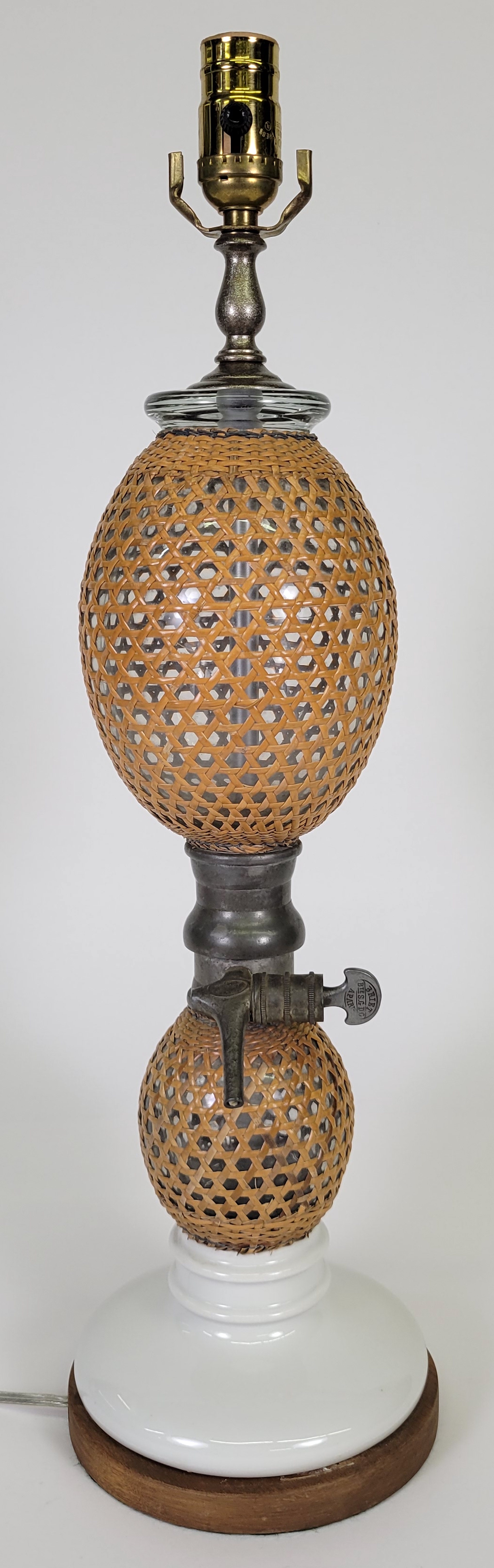 Antique French Wicker & Glass Seltzer Bottle Lamp - Antique French ...