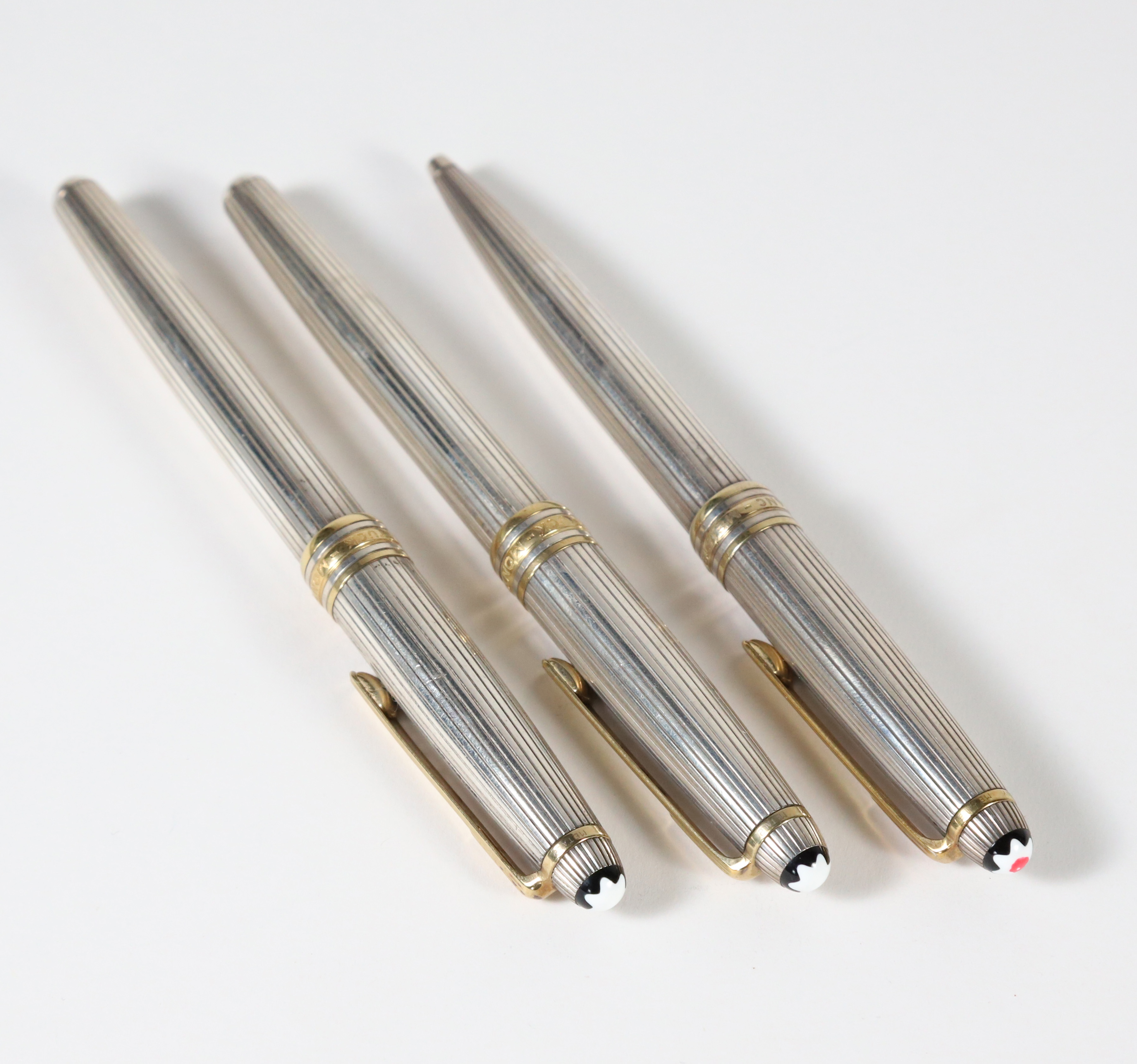 Group of Three Silver Montblanc Meisterstruck Pens - Group of Three ...
