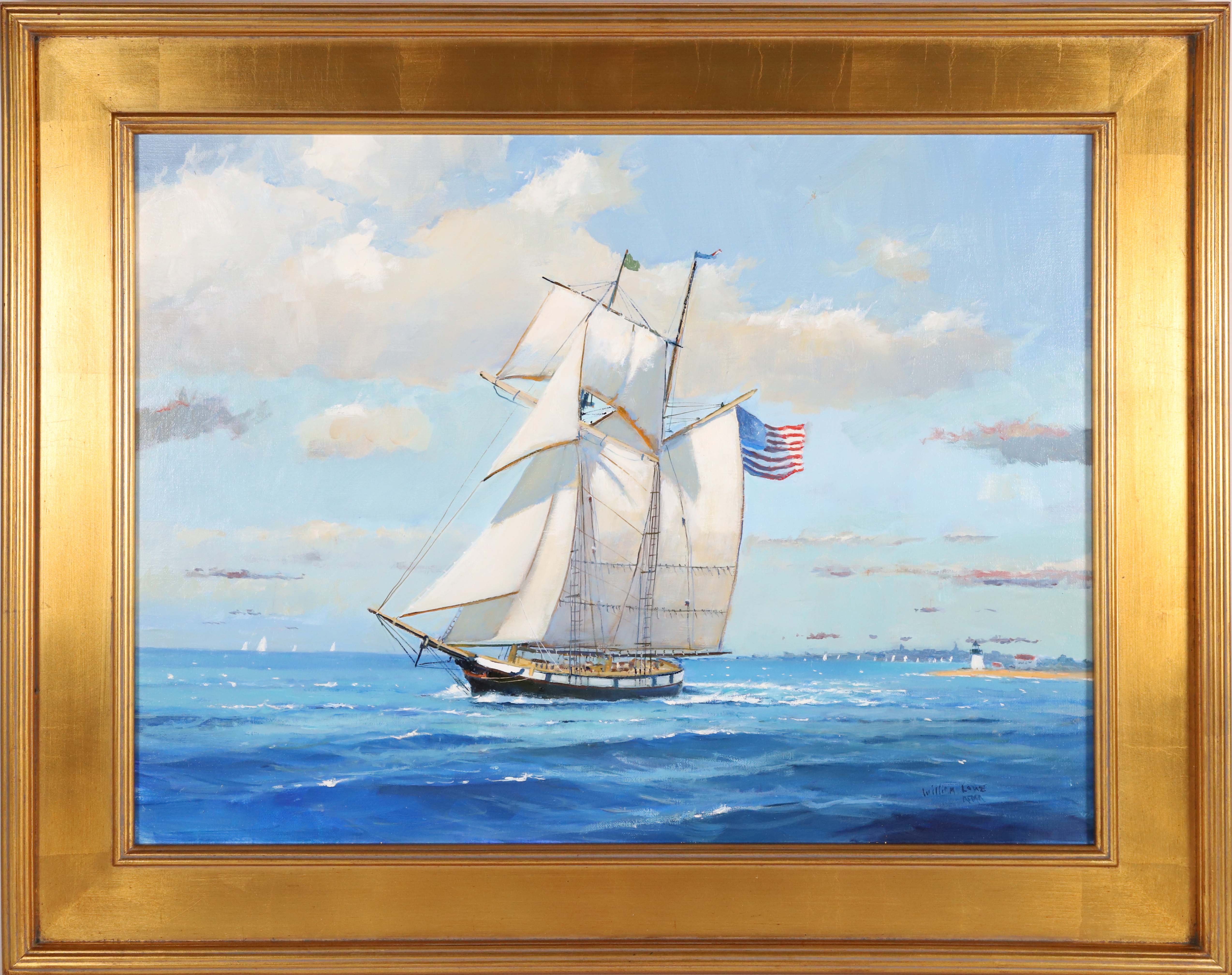 William Lowe Oil on Linen "The Lynx Departing Home Port Nantucket ...