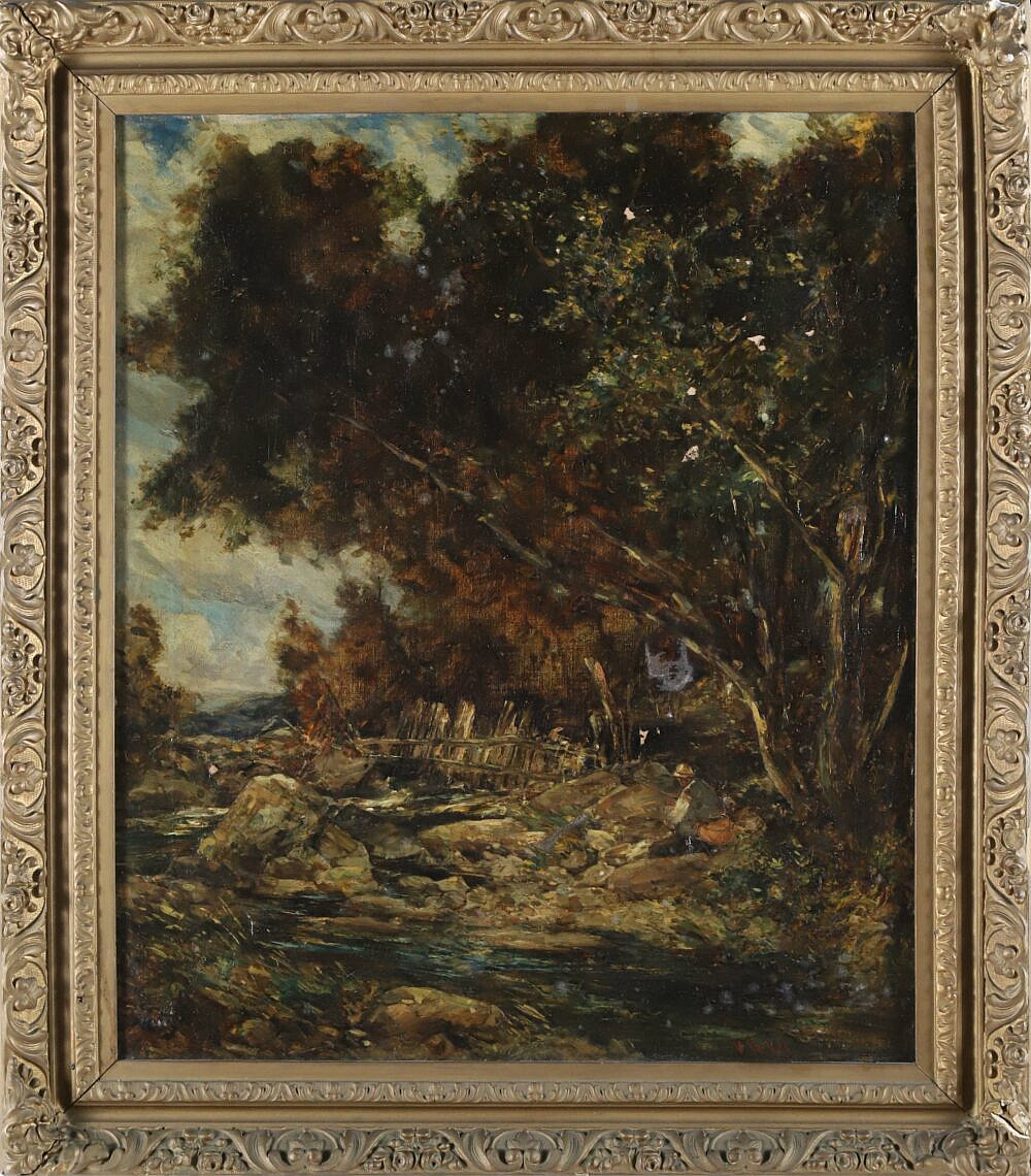 Joseph Vickers de Ville Oil on Canvas "The Angler" 19th Century ...