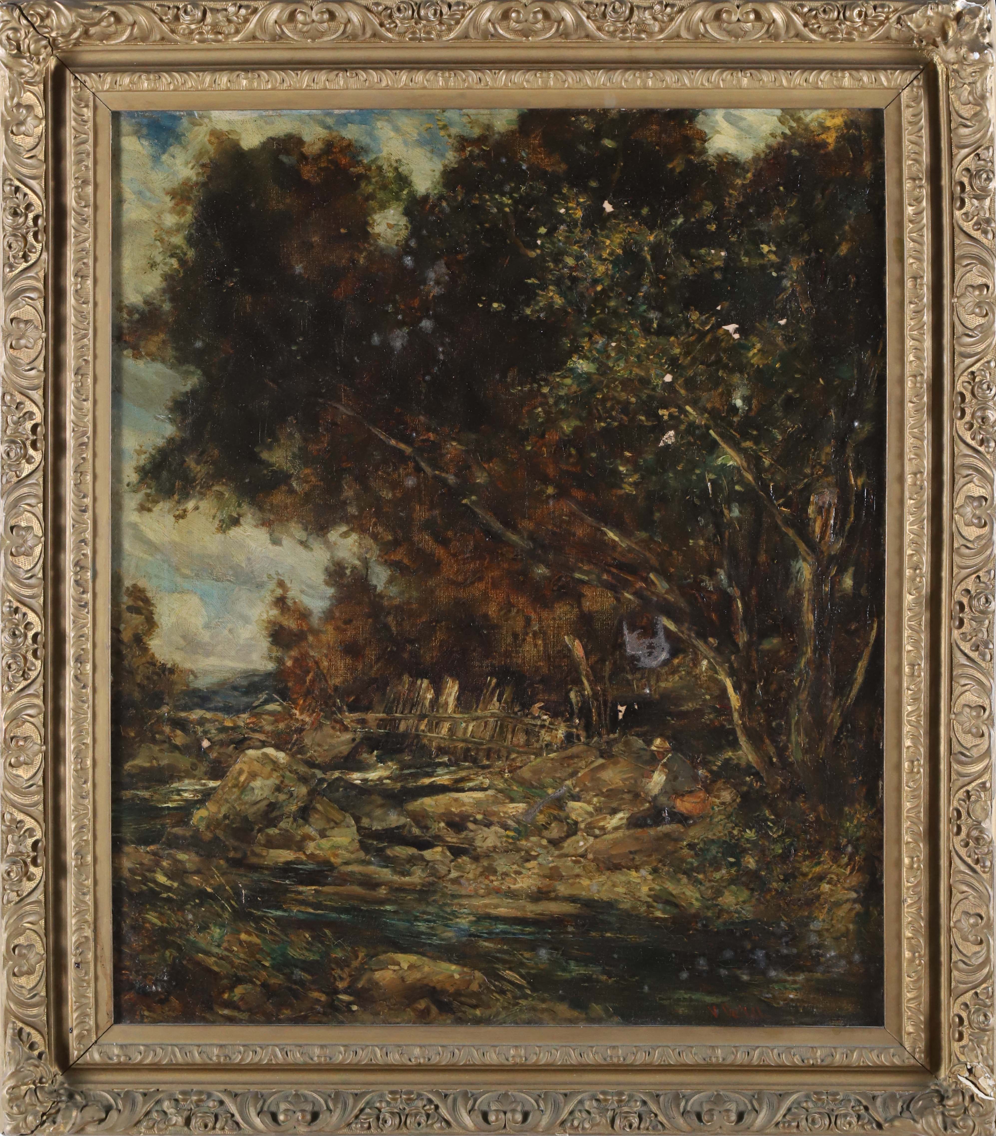 Joseph Vickers de Ville Oil on Canvas "The Angler" 19th Century ...