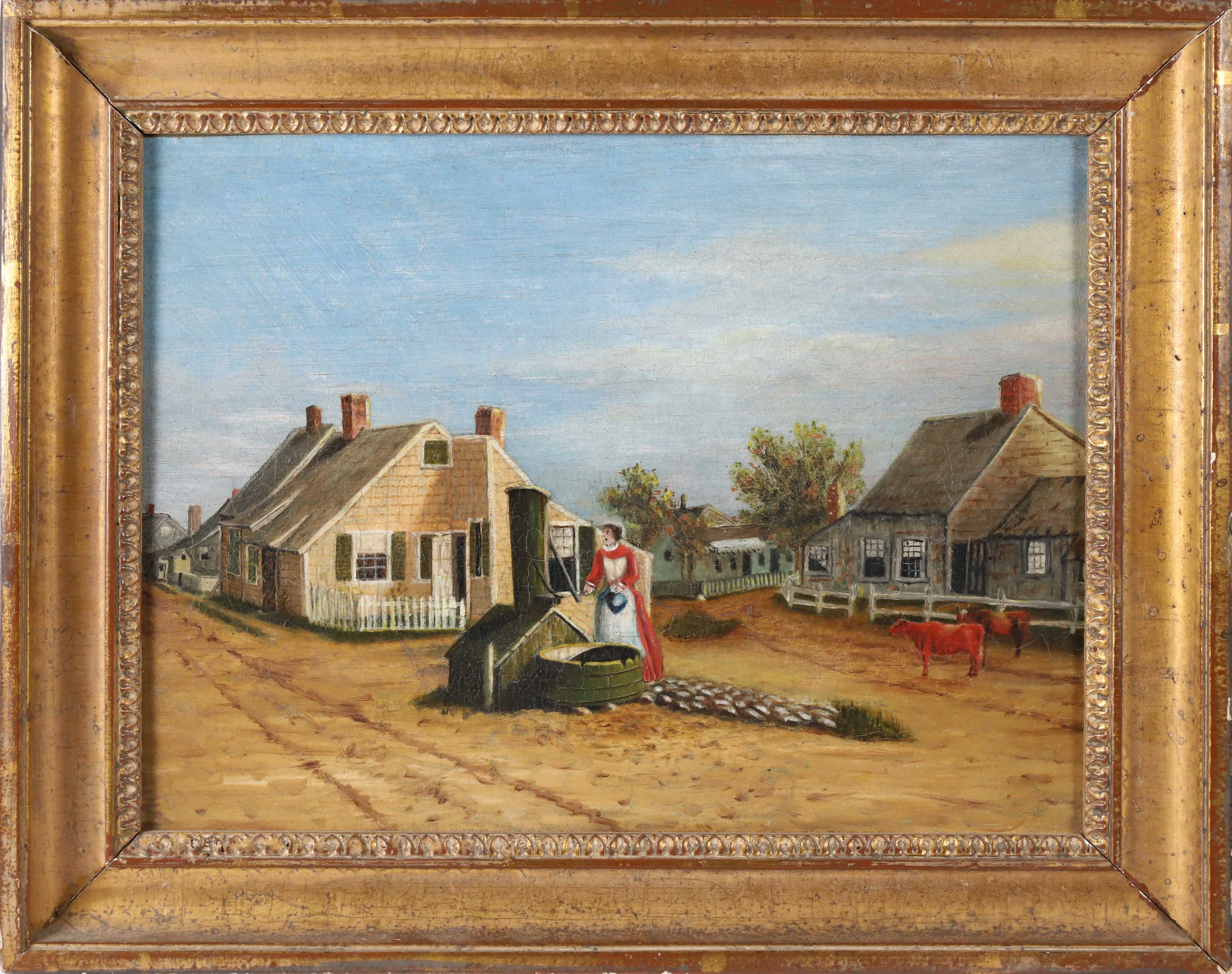 Lincoln Ceely (Nantucket 1865-1950) Oil on Canvas "Village Pump ...