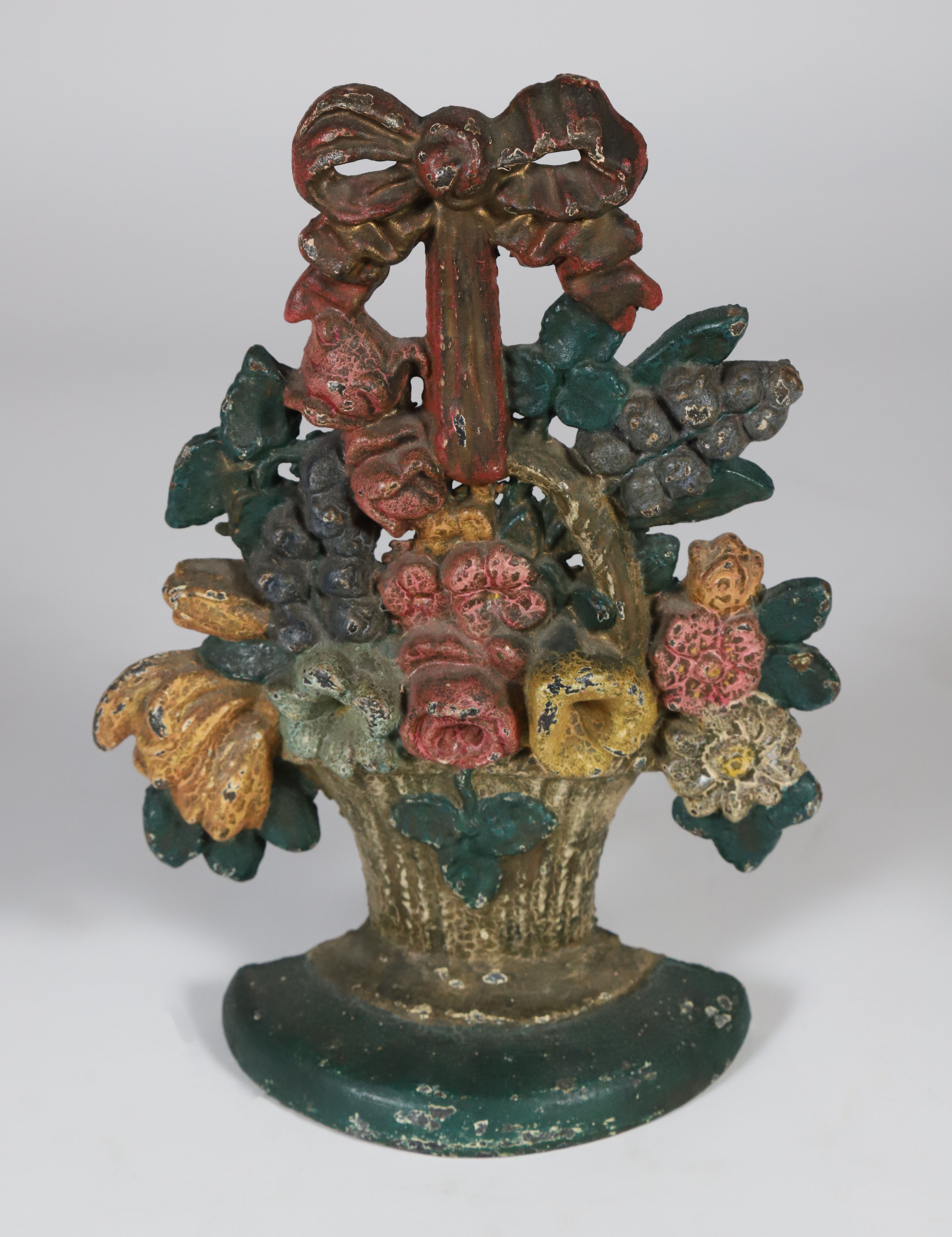Antique Cast Iron Polychromed Floral Basket Doorstop - Rafael Osona ...