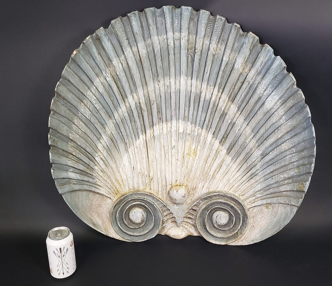 Carved Painted Clam Shell Wall Sculpture - Vintage Carved and Painted ...