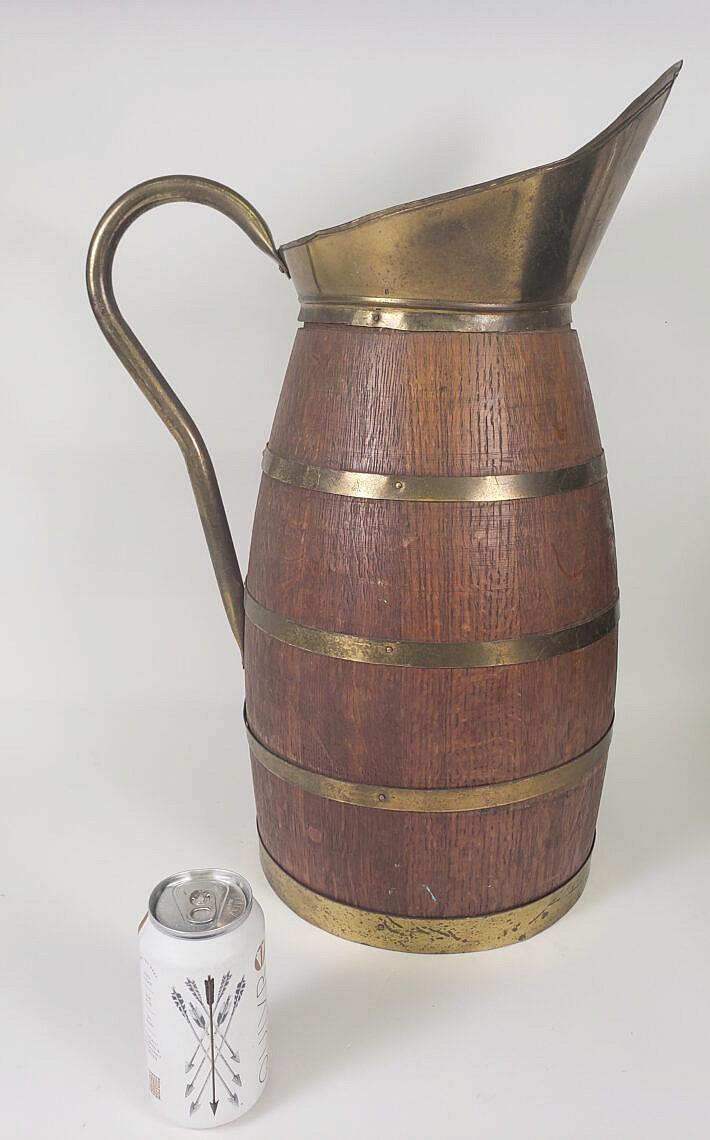 English Oak Brass Bound Rum Barrel Pitcher - Vintage English Oak Brass ...