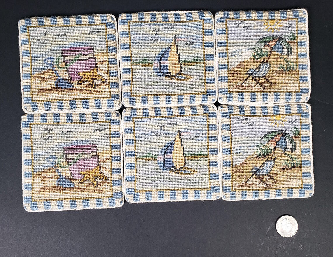 Erica Wilson Nantucket Needlepoint Coasters - Set of Six Vintage Erica ...