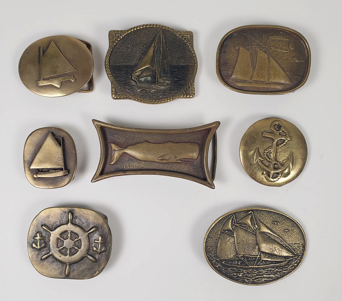 Vintage American Solid Brass Nautical Belt Buckles - Collection of 8 ...