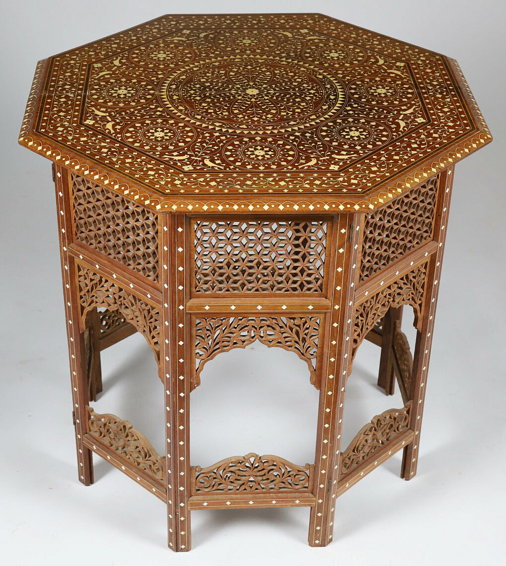 Indian Bone Floral Inlaid Octagonal Top Side Table - Indian Bone Floral ...