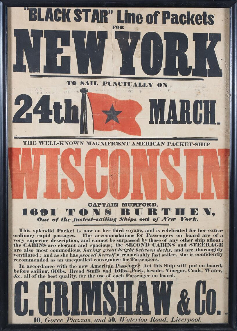 Poster: "Black Star Line of Packets for New York/ Packet-Ship Wisconsin ...