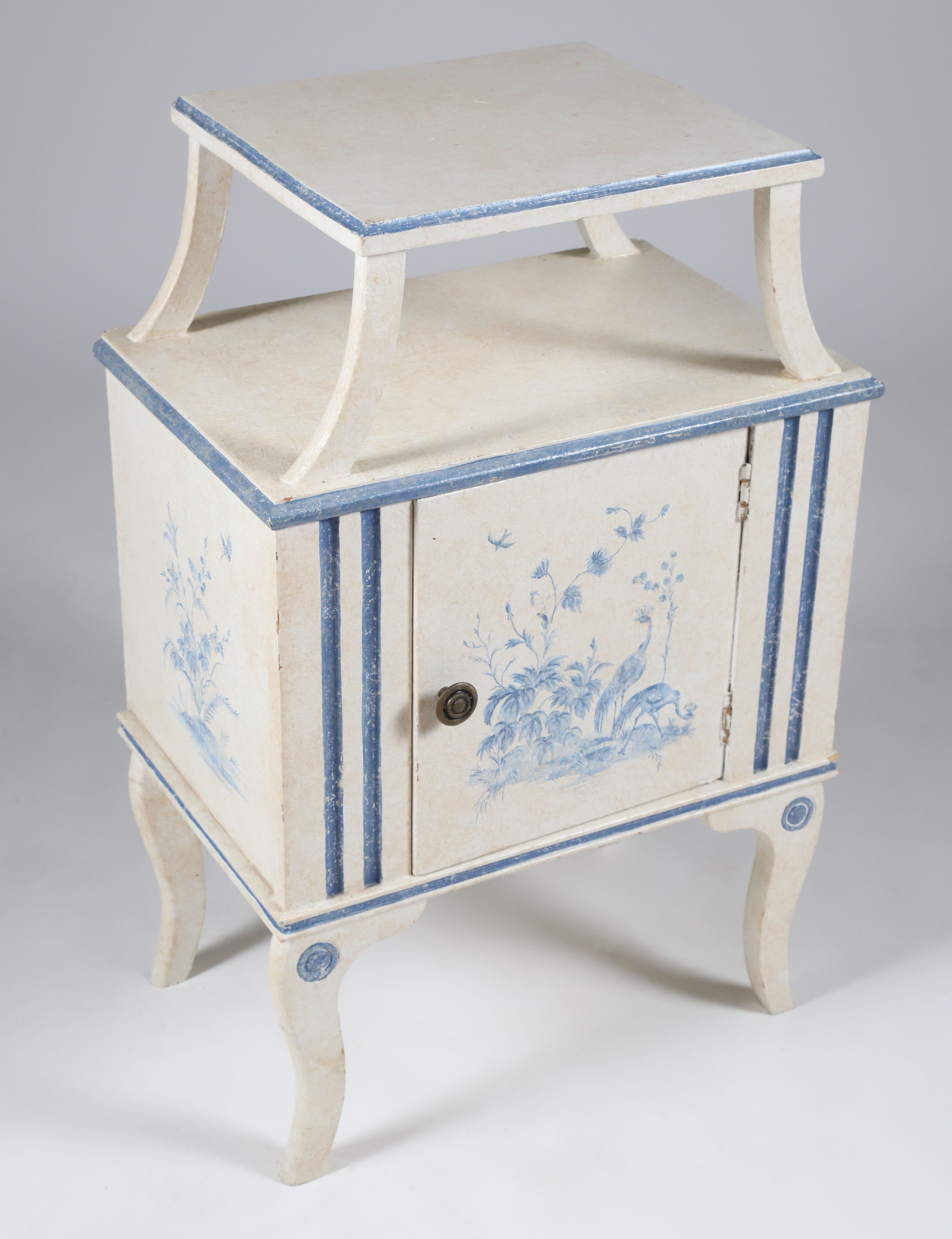 White Painted Blue Floral Decorated Night Stand - Blue and White ...