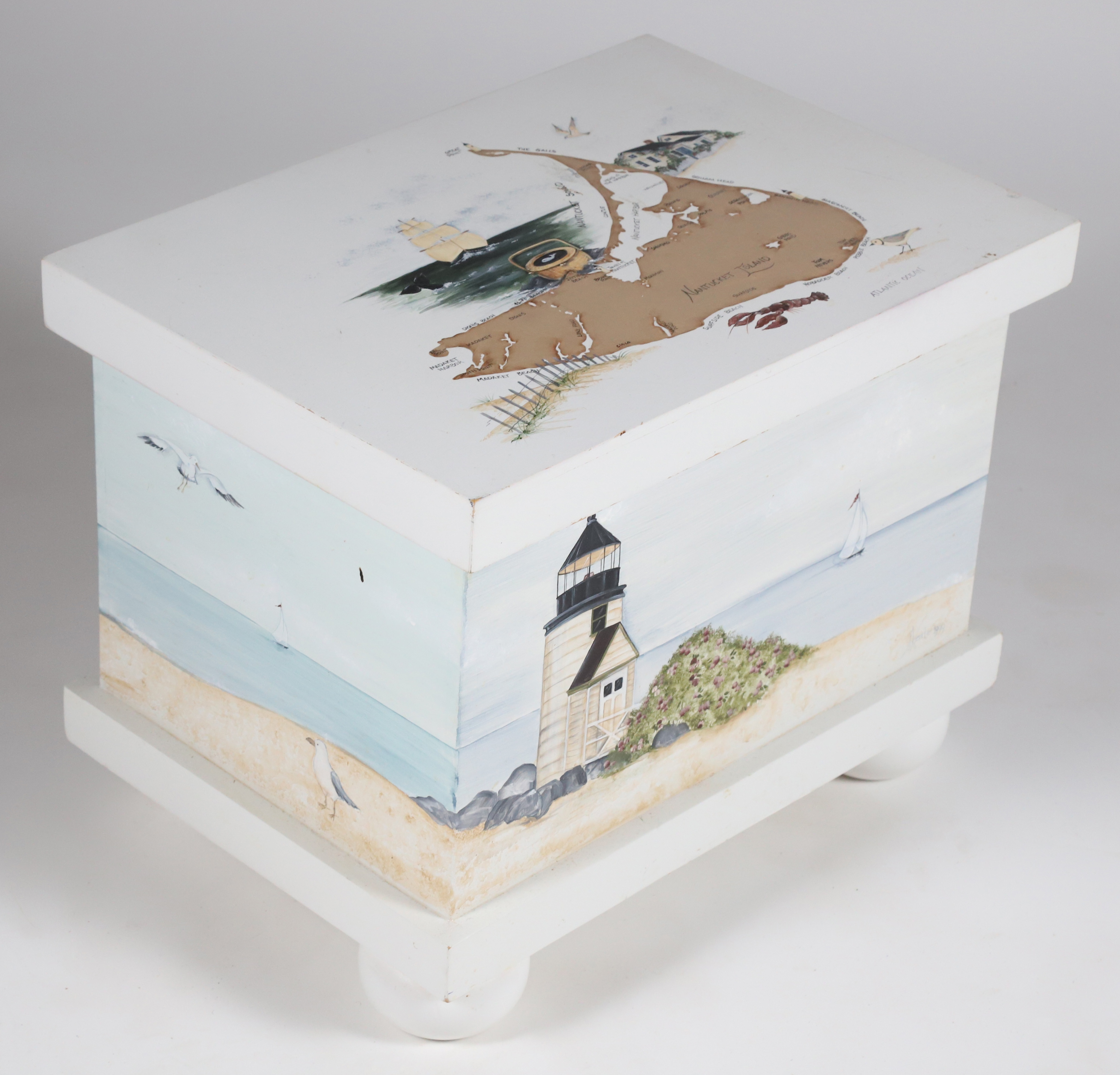 Vintage 1999 Artist Signed Nantucket Paint Decorated Lift Top Chest ...