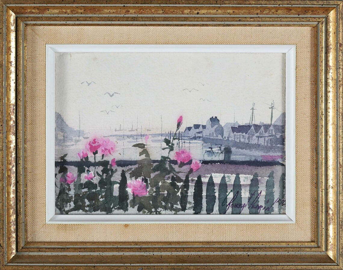 C. Robert Perrin Watercolor Miniature Study "Nantucket Harbor" - C ...