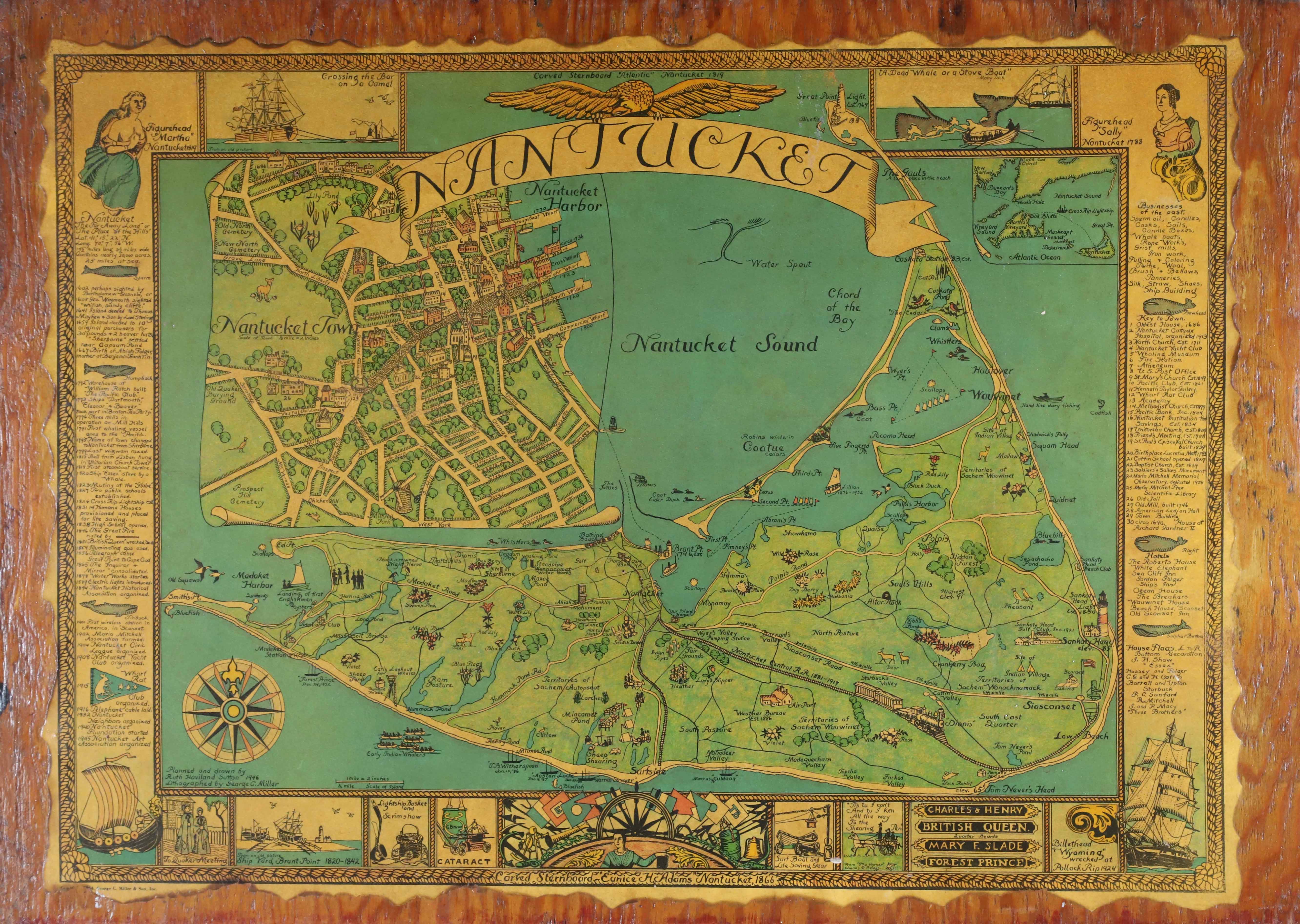 Ruth Haviland Sutton (1898 - 1960) Map of Nantucket Mounted on Board ...