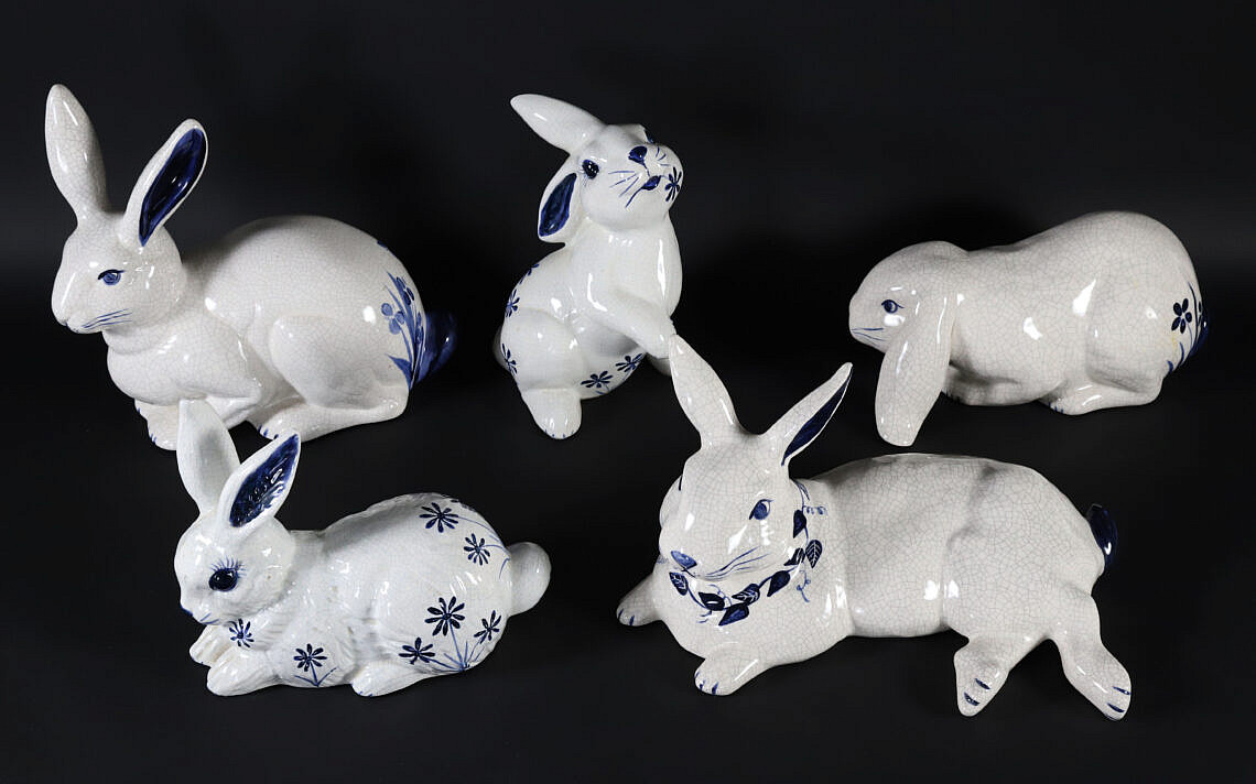 Collection of Five Vintage Dedham Pottery Rabbit Figures - Collection ...
